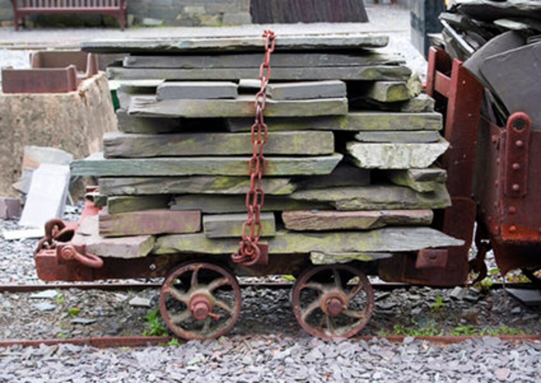 A3 Epson Print. Chained Stack of Odd Sized Slate Slabs on Old Cart With ...