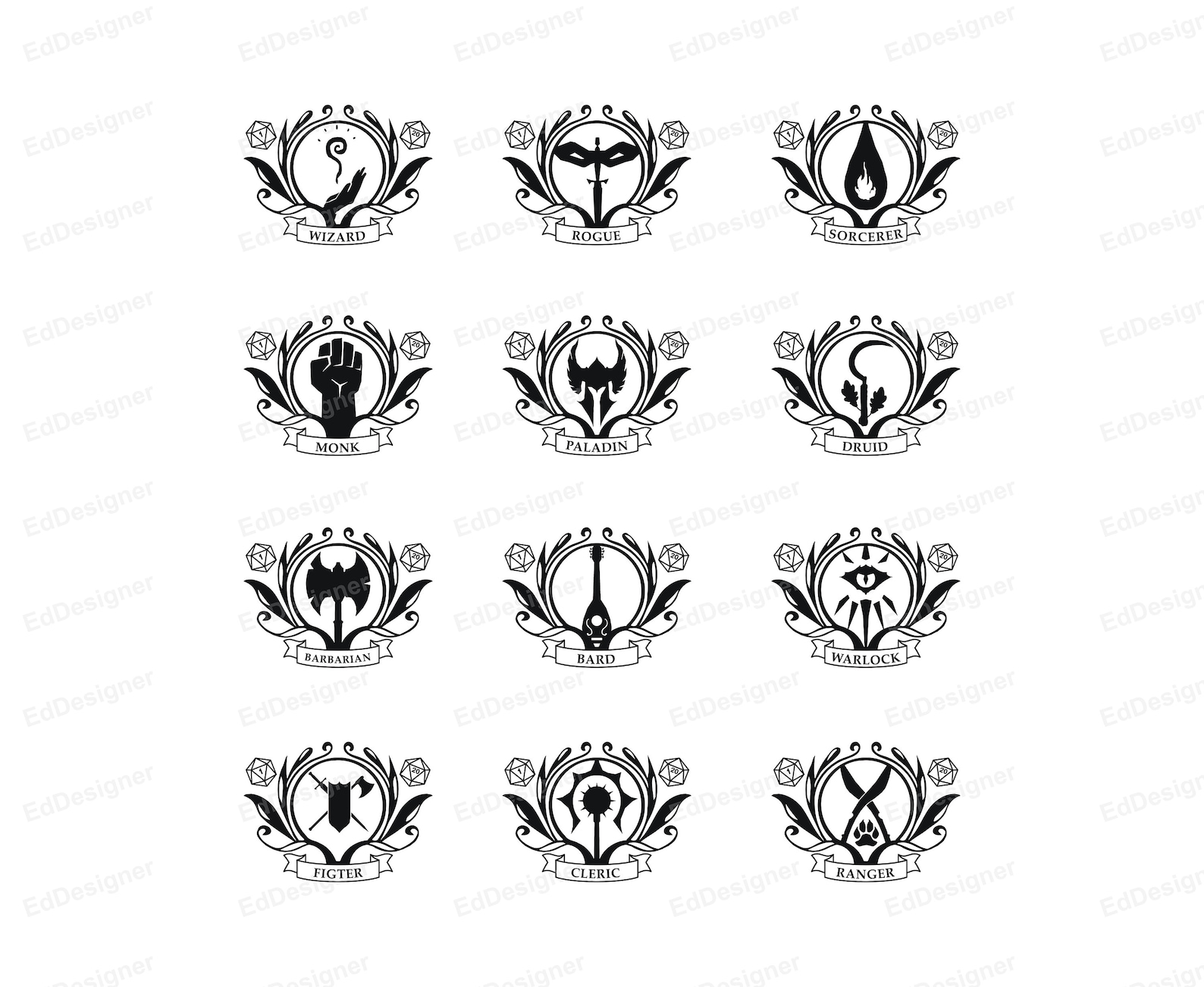 Dnd Classes D20, Dungeons & Dragons Vector, Dungeon Master Dice Design ...