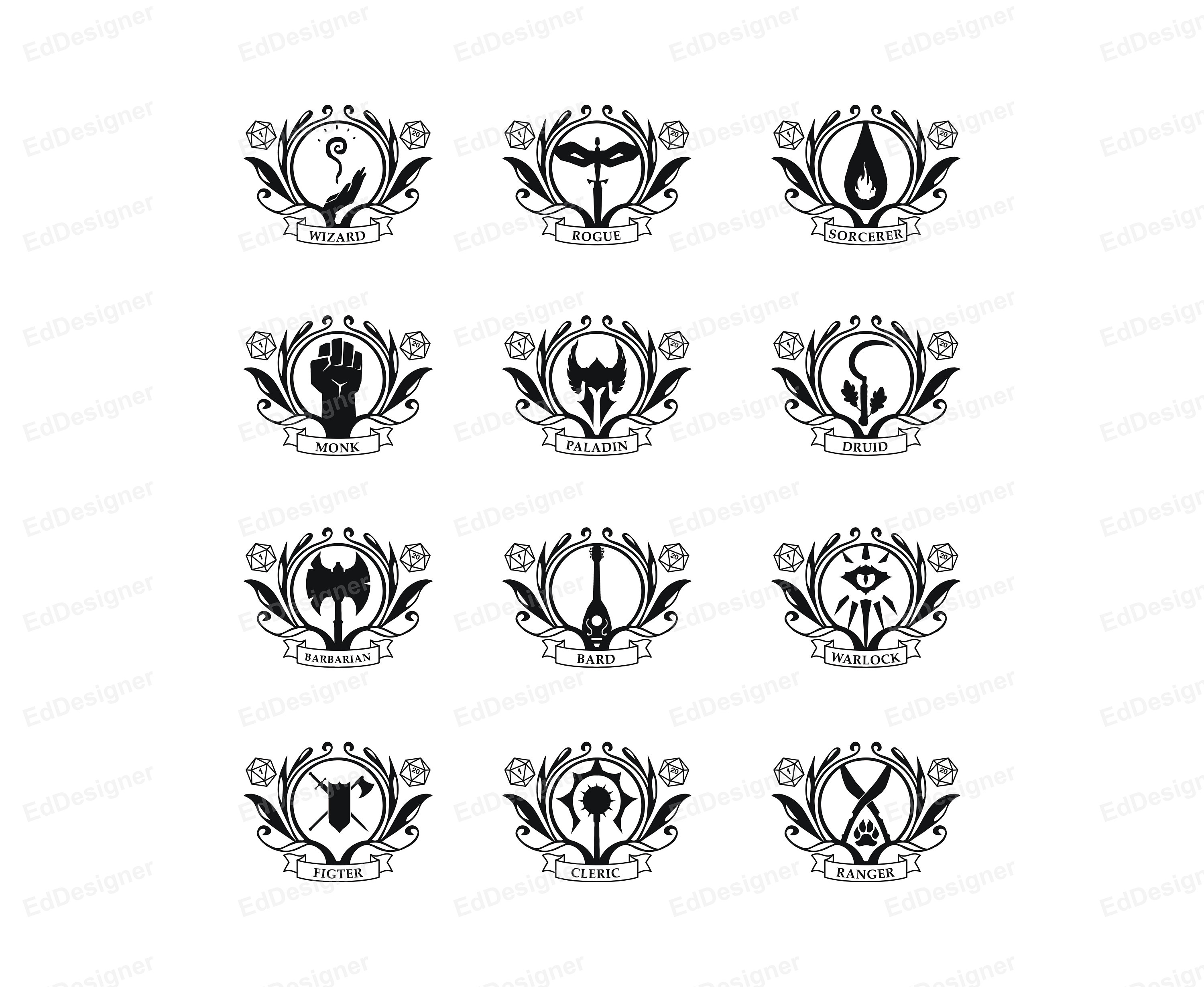 Dnd Classes D20, Dungeons & Dragons Vector, Dungeon Master Dice Design ...