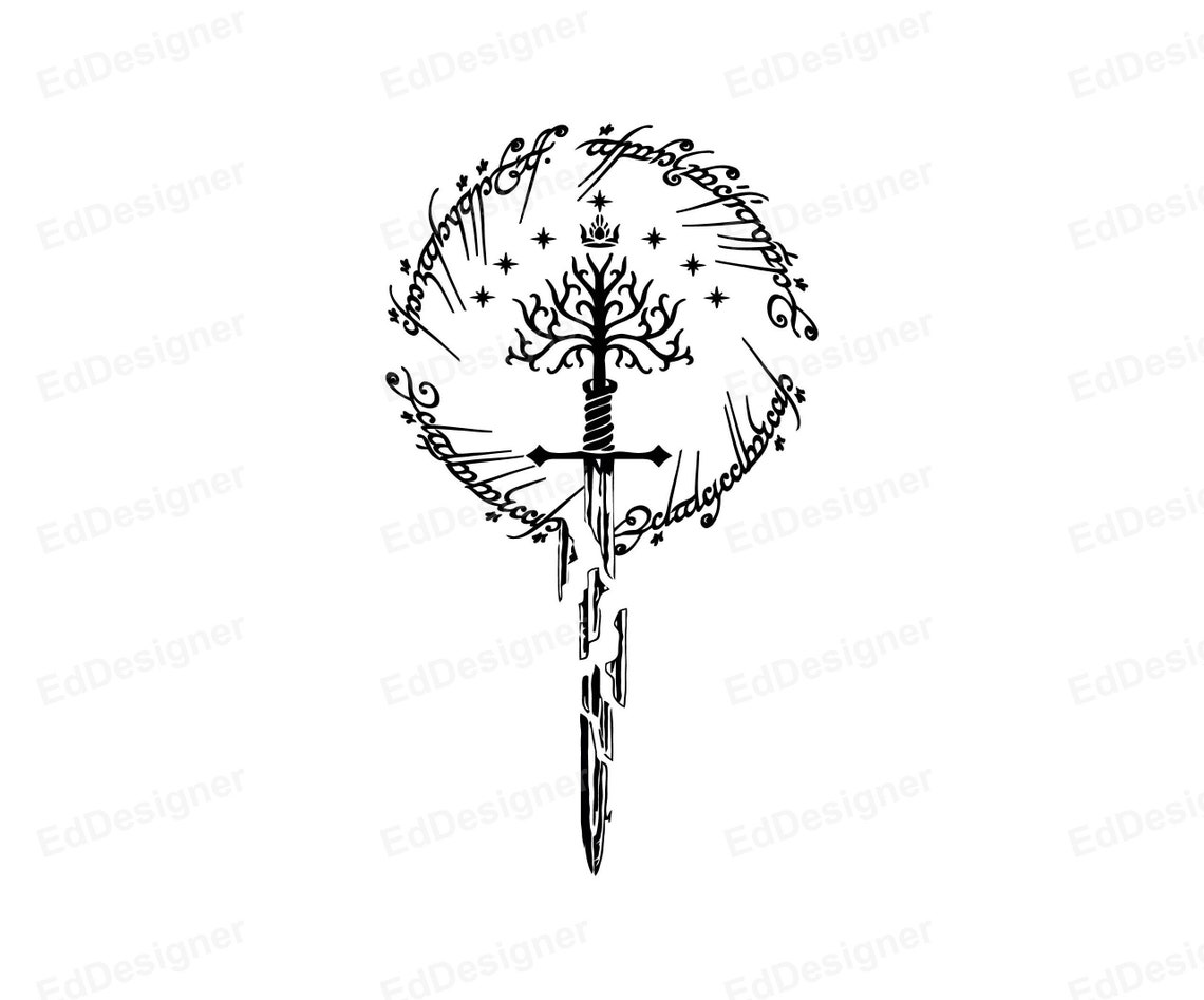 Tree of Gondor and Narsil Sword Vector, Frodo SVG, Clip Art, Gondor ...