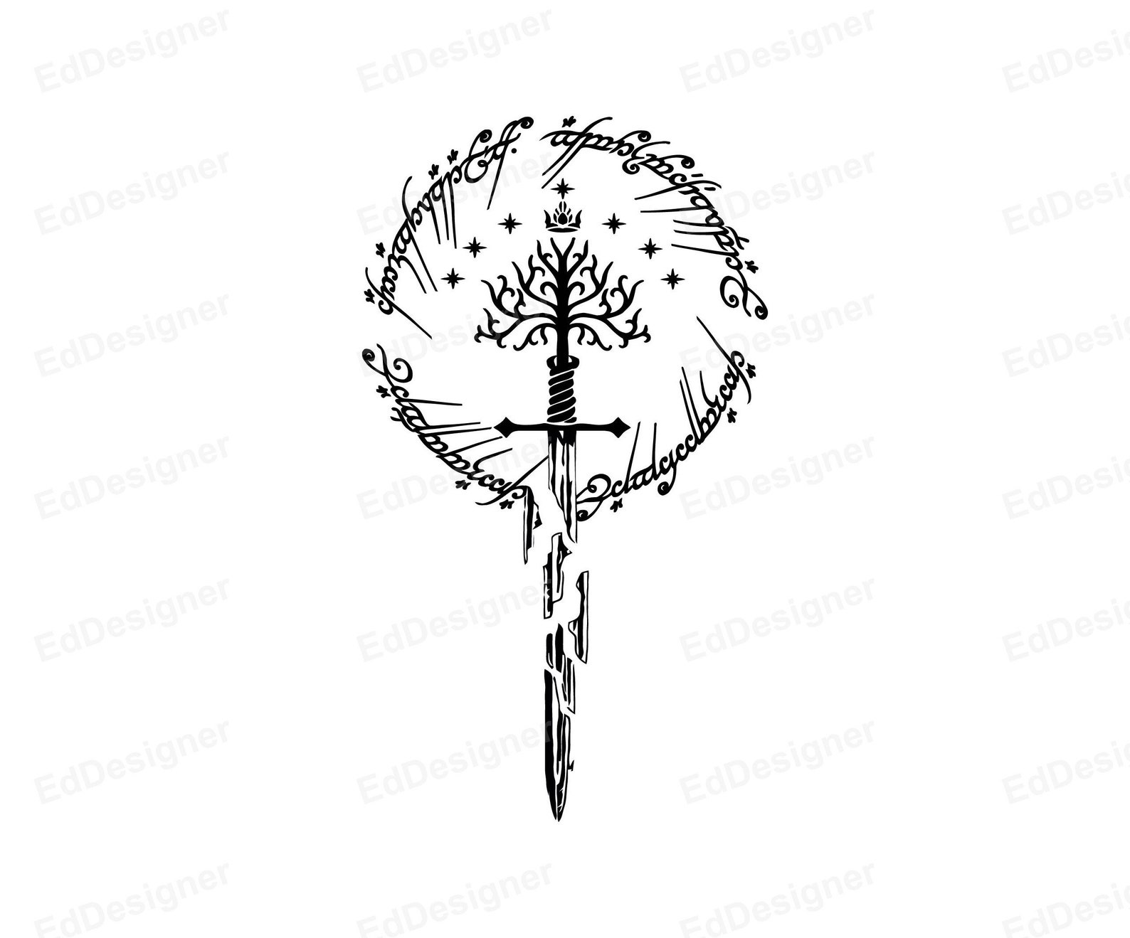 Tree of Gondor and Narsil Sword Vector, Frodo SVG, Clip Art, Gondor ...