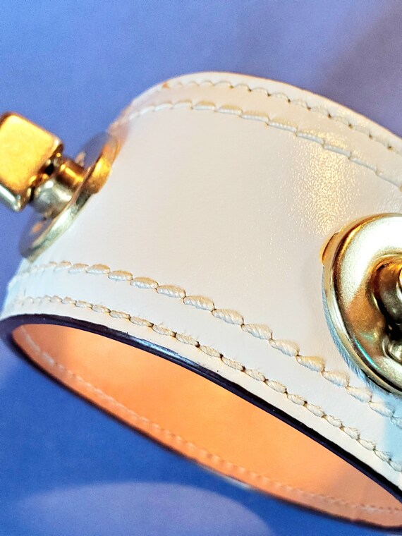 COACH Leather Turnlock Cuff Bracelet Wide White Brass… - Gem