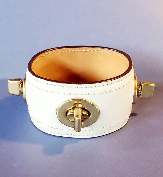 COACH Leather Turnlock Cuff Bracelet Wide White Brass… - Gem