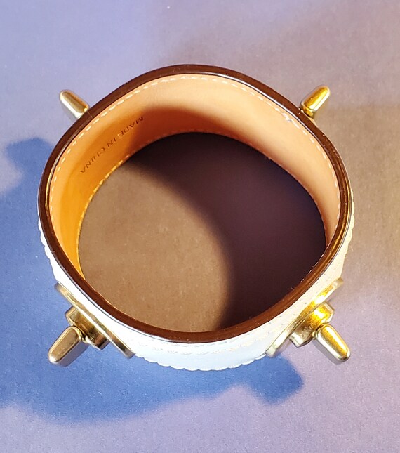 COACH Leather Turnlock Cuff Bracelet Wide White Brass… - Gem