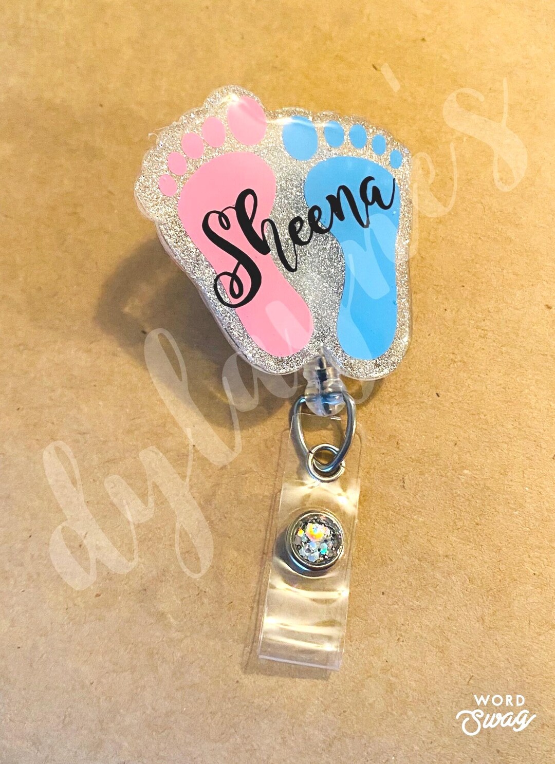 Custom Baby Feet Badge Reel: Alligator Clip, Glitter Options - Etsy