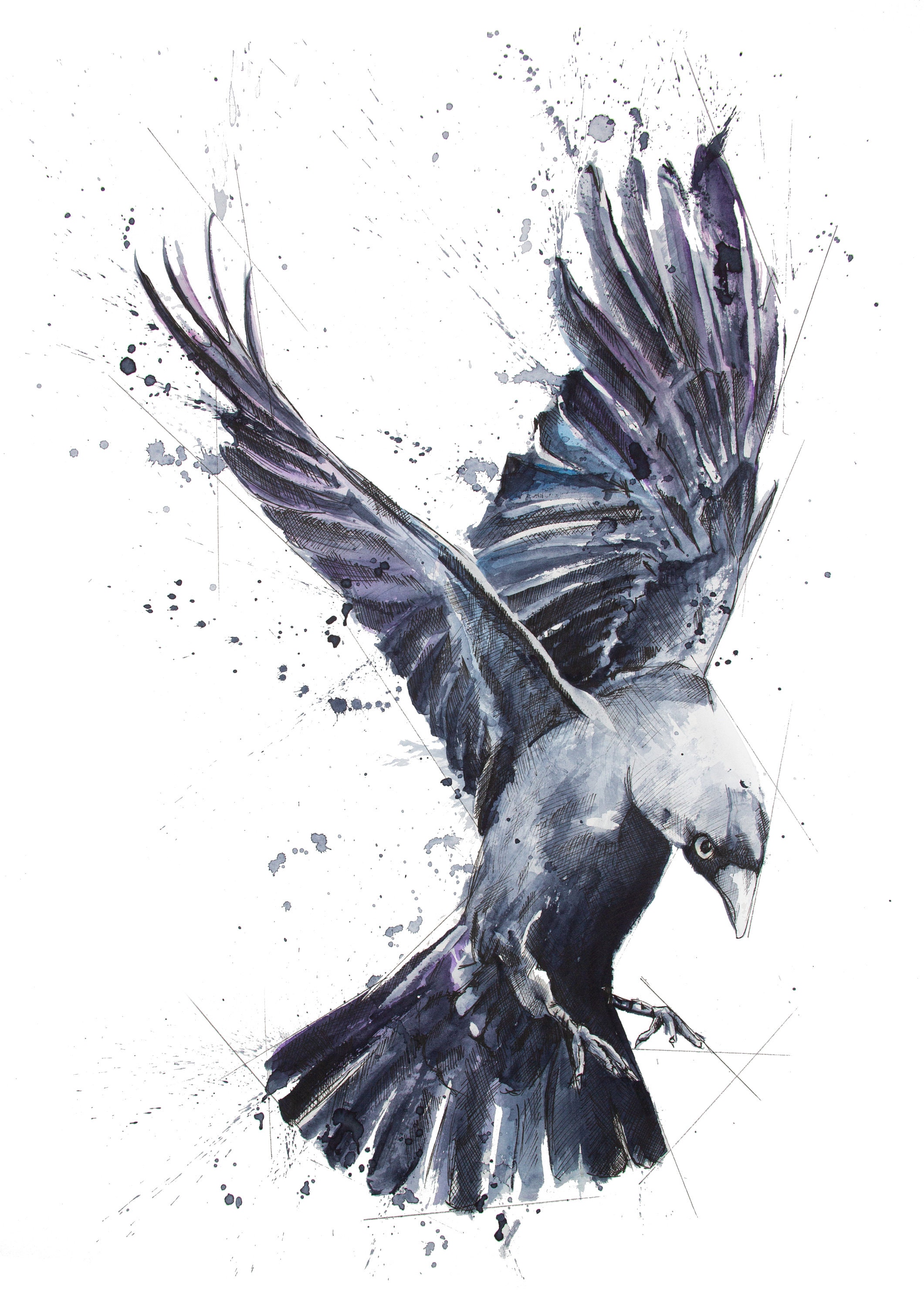 Watercolor Crow Tattoo