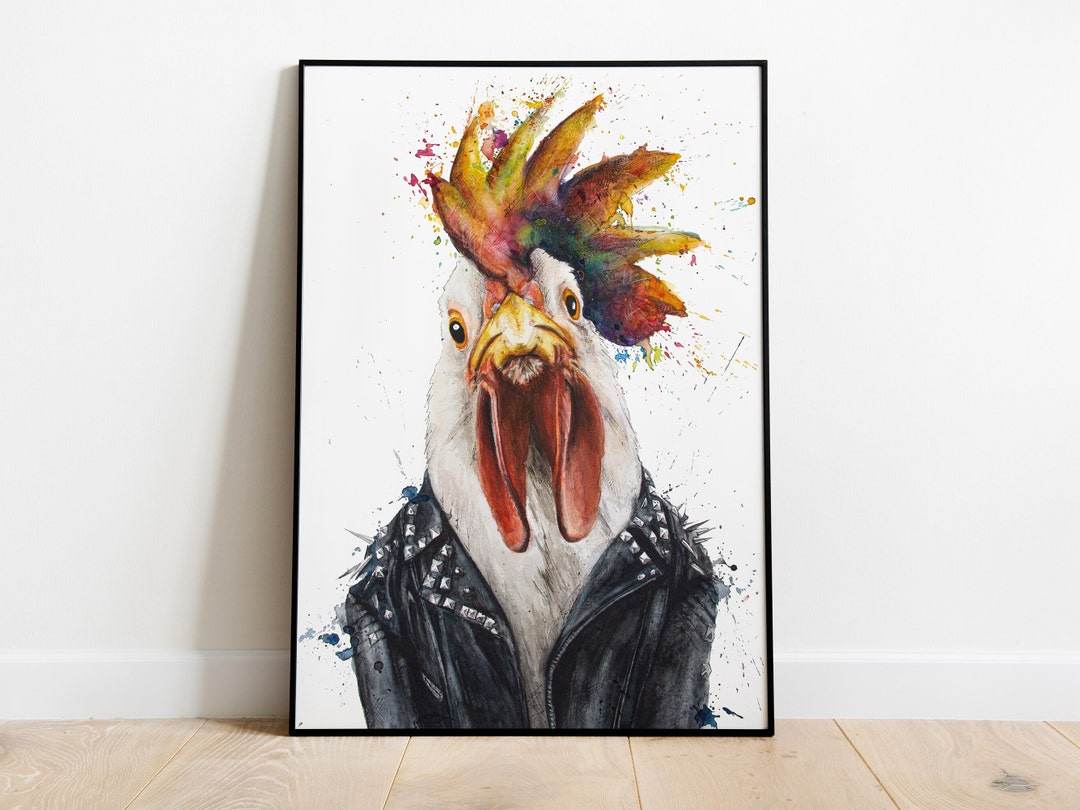Rock 'n' Roll Chicken Cool Punk Chicken With Leather Jacket Art Print ...