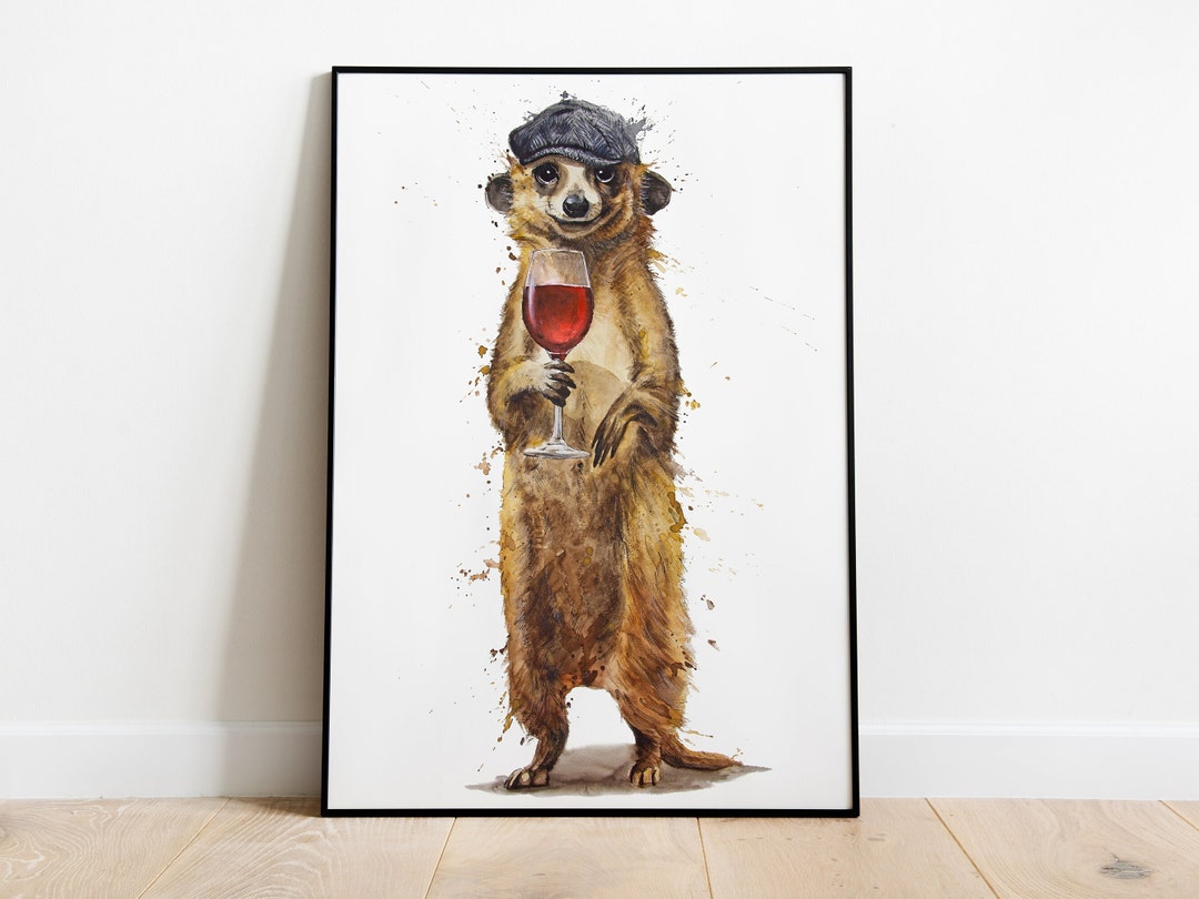Meerkat With Wine Glass Foodie Gourmet Watercolor Art Print Wall Art ...