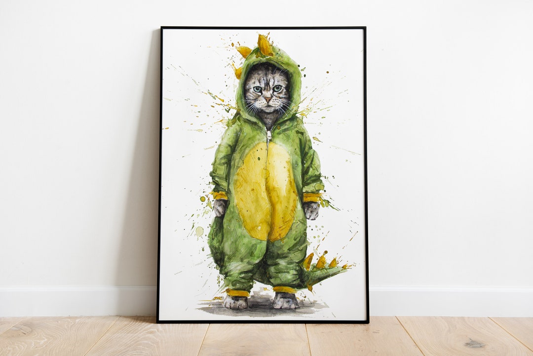 Grumpy Cat in Pajamas Funny Watercolor Art Print for Morning Grouches ...