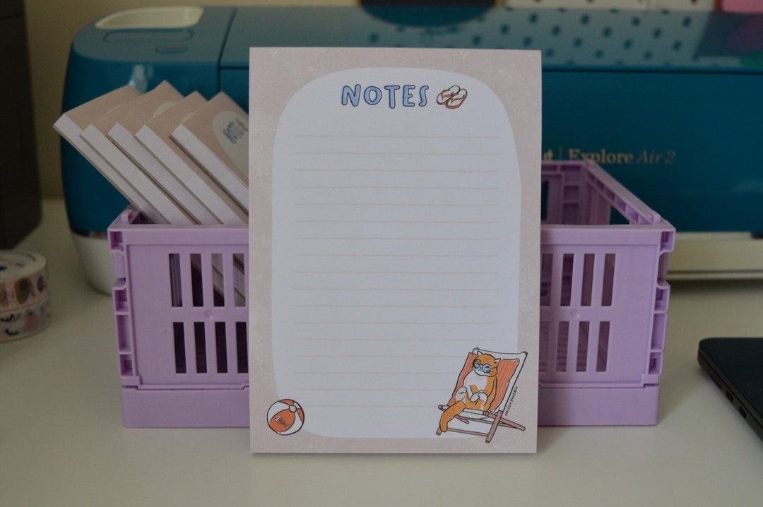 A6 Cat Notepad, Kitty Note Pad, Kitten Notebook, Sunbathing Cat, Summer ...