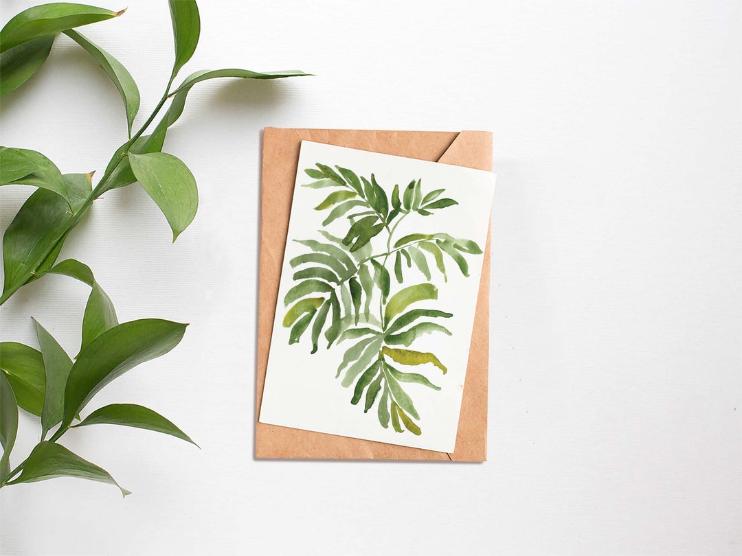 Watercolor Palm Leaf Stationery, Watercolor Plant Mom Cards, Watercolor ...