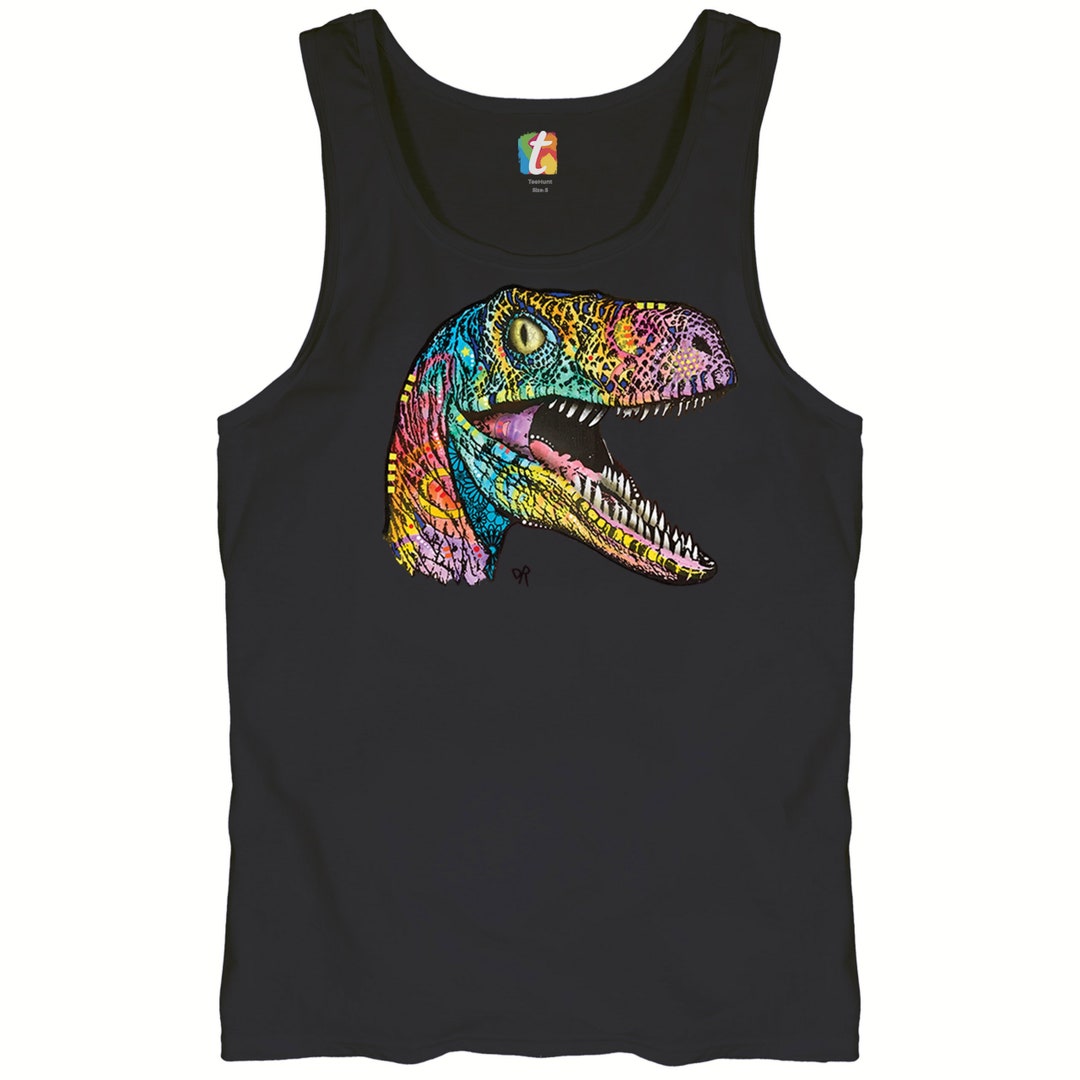 Colorful Raptor Dean Russo Neon Jurassic Dinosaur Lover Tank Top Dino ...