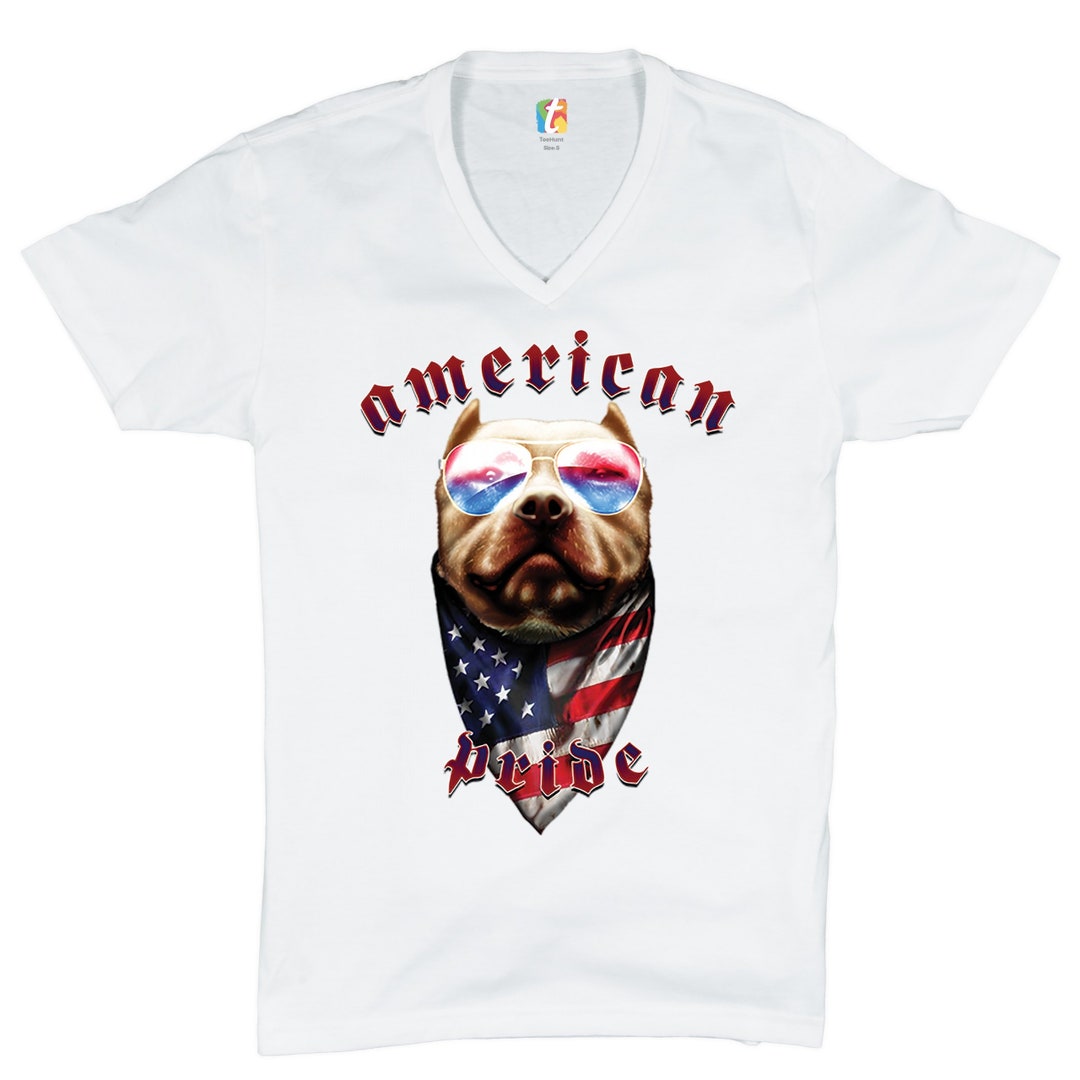 American Pride Pit Bull V-neck T-shirt American Flag Bandana, Patriotic ...