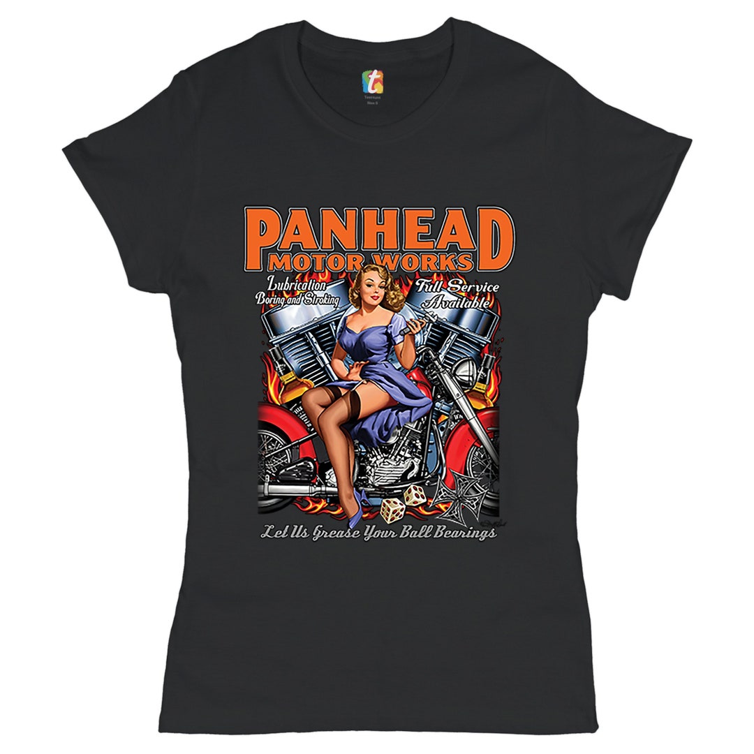 Panhead Motor Works T-shirt Sexy Pin-up Girl, Biker Babe, Chopper ...