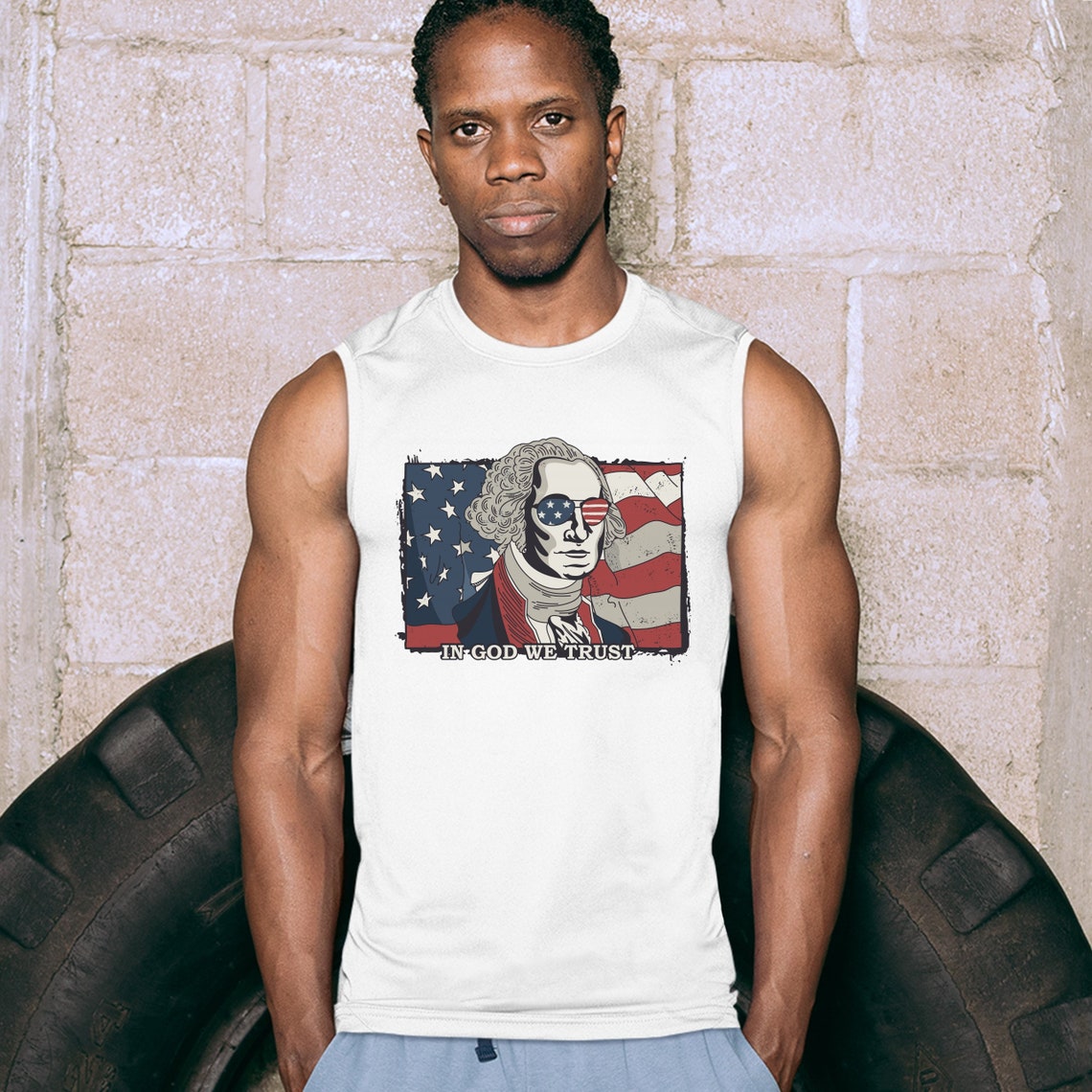 George Washington Muscle Shirt American Flag In God We Trust | Etsy