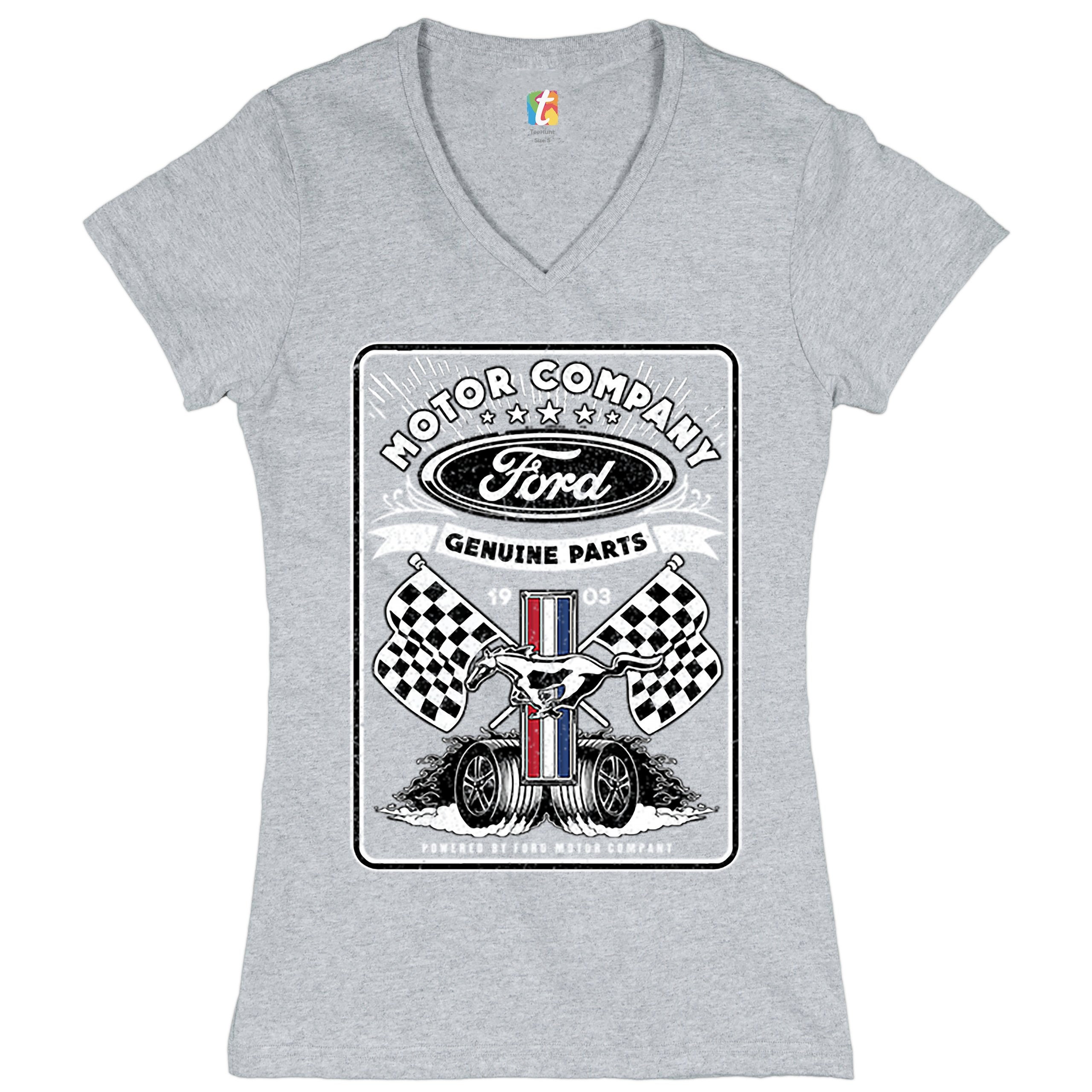 Ford Motor Company Women's V-neck T-shirt Genuine Parts, Racing Flags ...