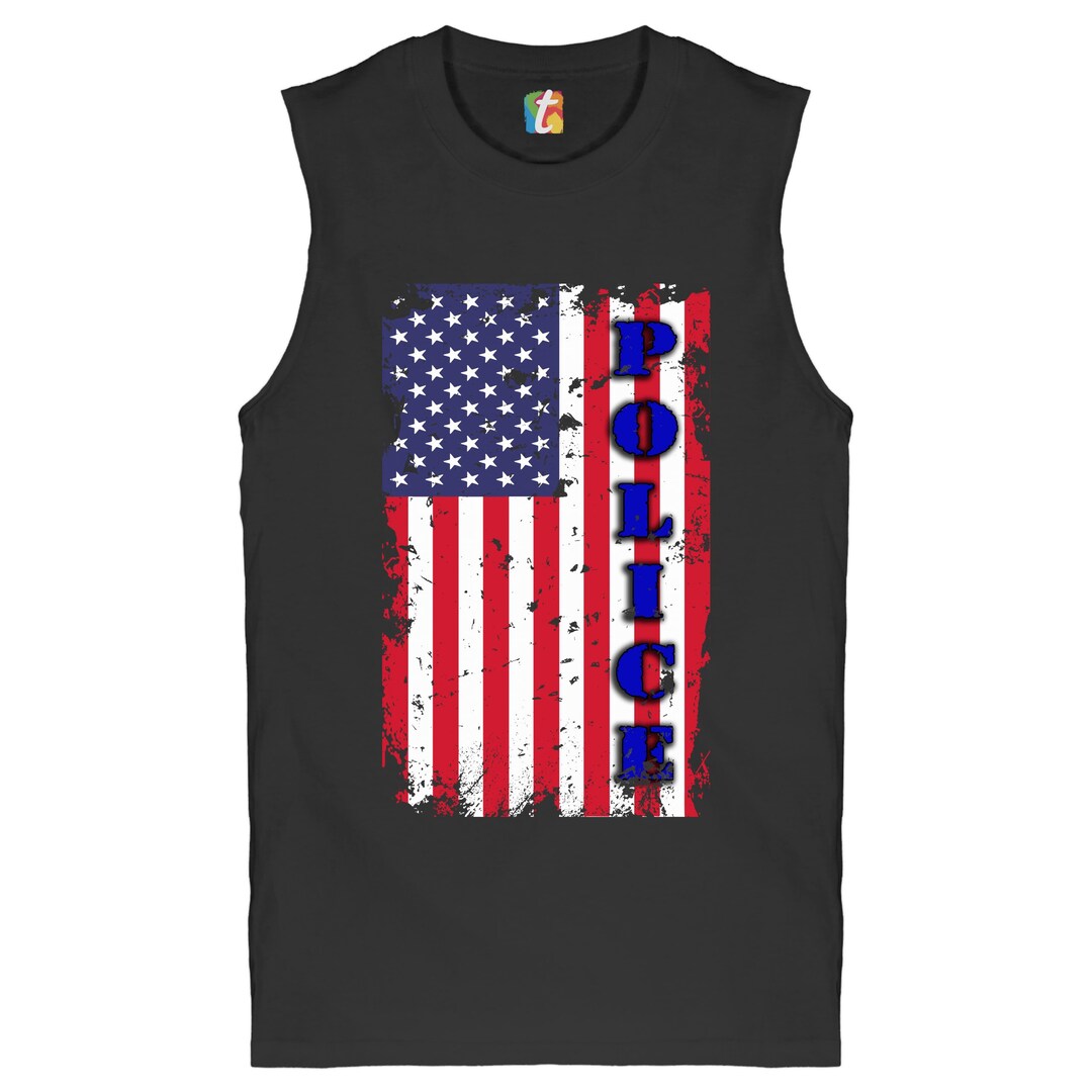 Police Distressed American Flag Muscle Shirt First Responders ...