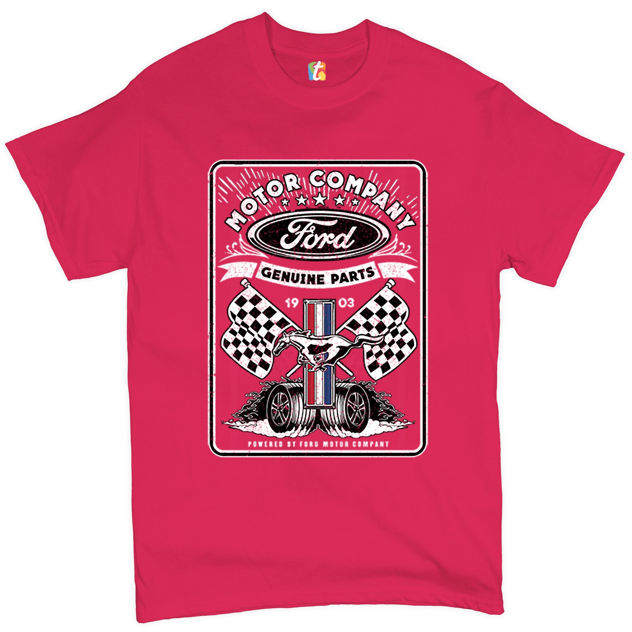 Ford Motor Company T-shirt Genuine Parts, Racing Flags, Mustang Logo ...