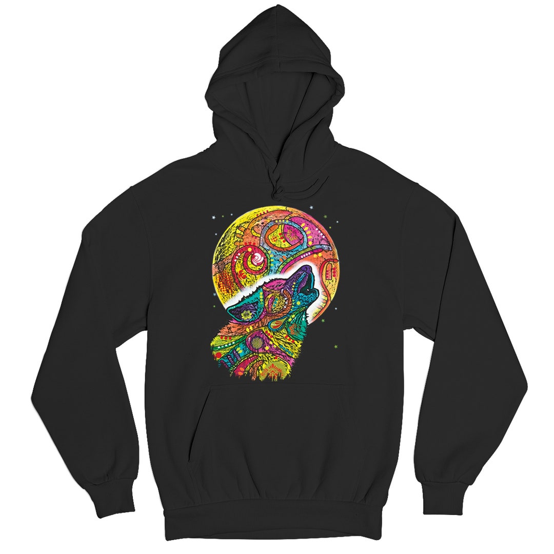 Howling Wolf and Moon Dean Russo Colorful Wild Life Sweatshirt Neon ...