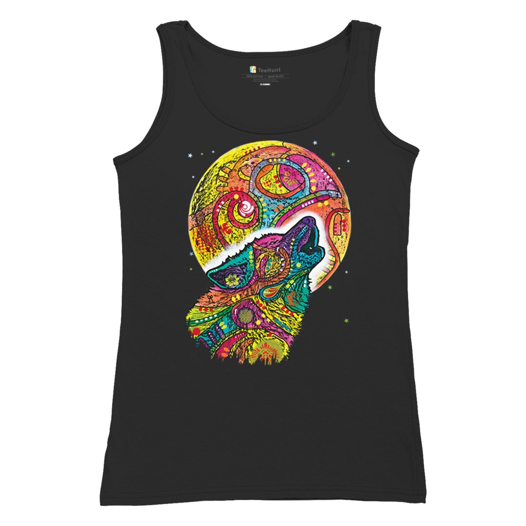 Howling Wolf and Moon Dean Russo Colorful Wild Life Women's Tank Top ...