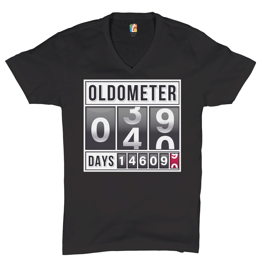 Oldometer 39-40 V-neck T-shirt Funny, Odometer, Turning 40, Anniversary ...