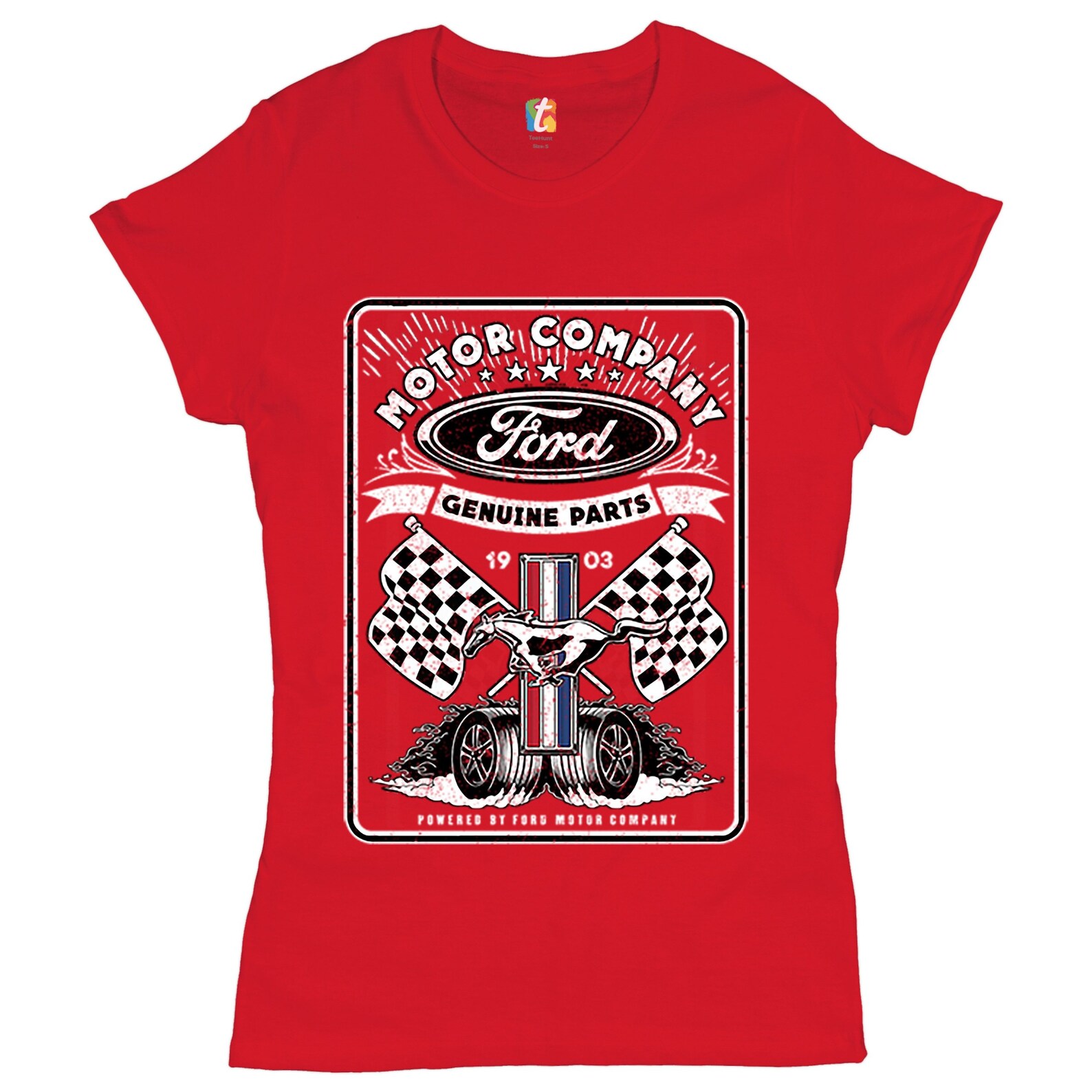 Ford Motor Company T-shirt Genuine Parts, Racing Flags, Mustang Logo ...