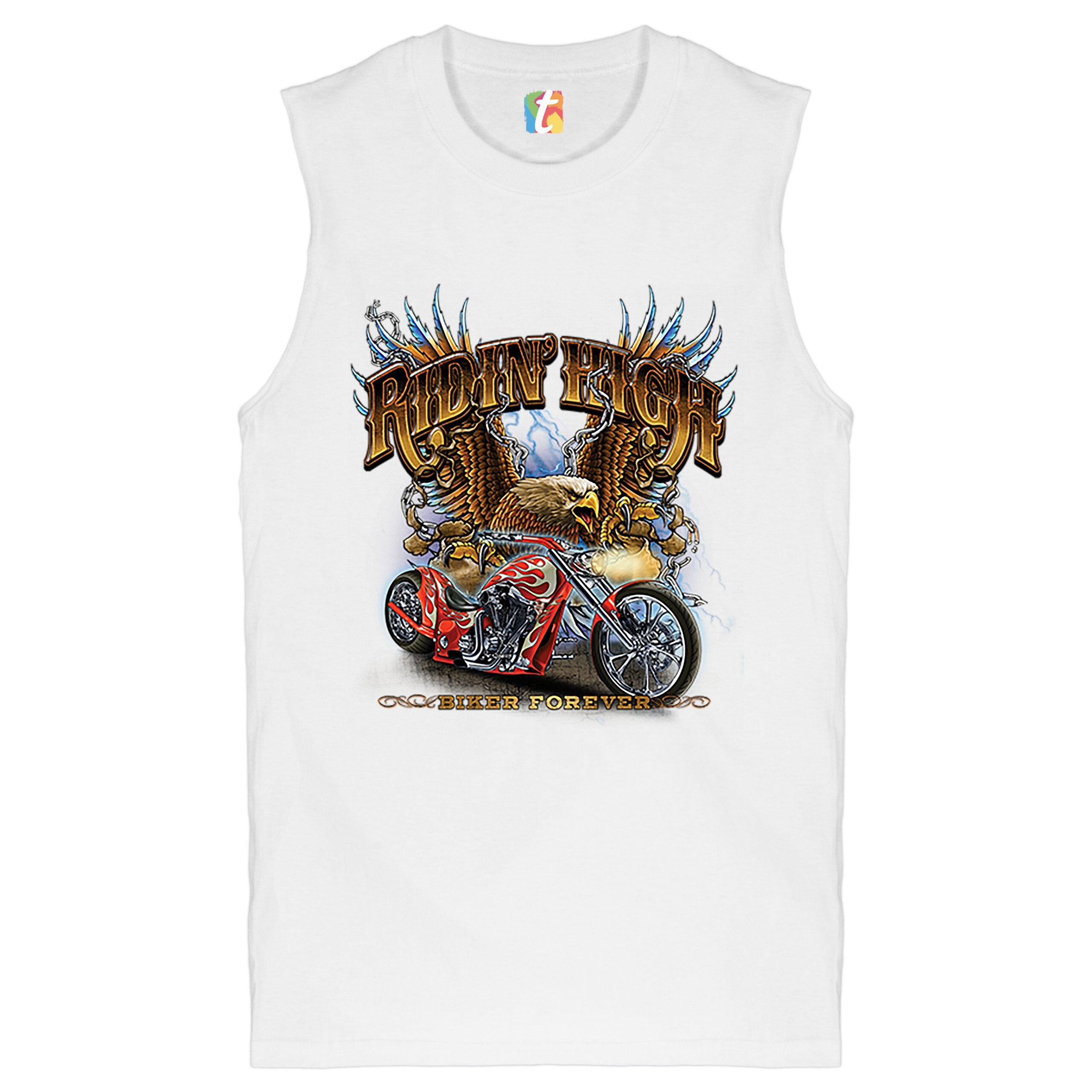 Ridin' High Muscle Shirt Biker Forever, Rider, American Eagle, MC, Born ...