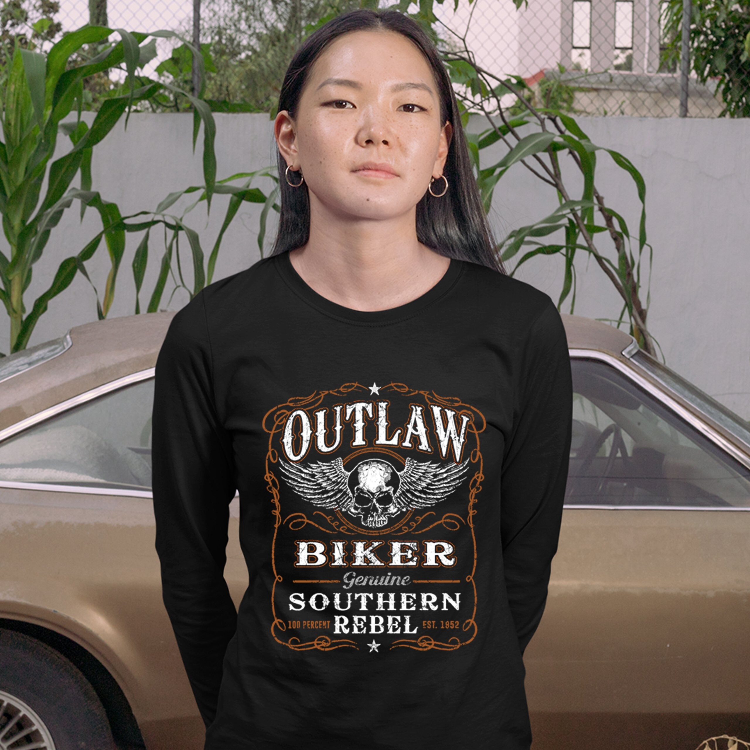Outlaw Biker Genuine Southern Rebel Women's Long Sleeve T-shirt Winged ...