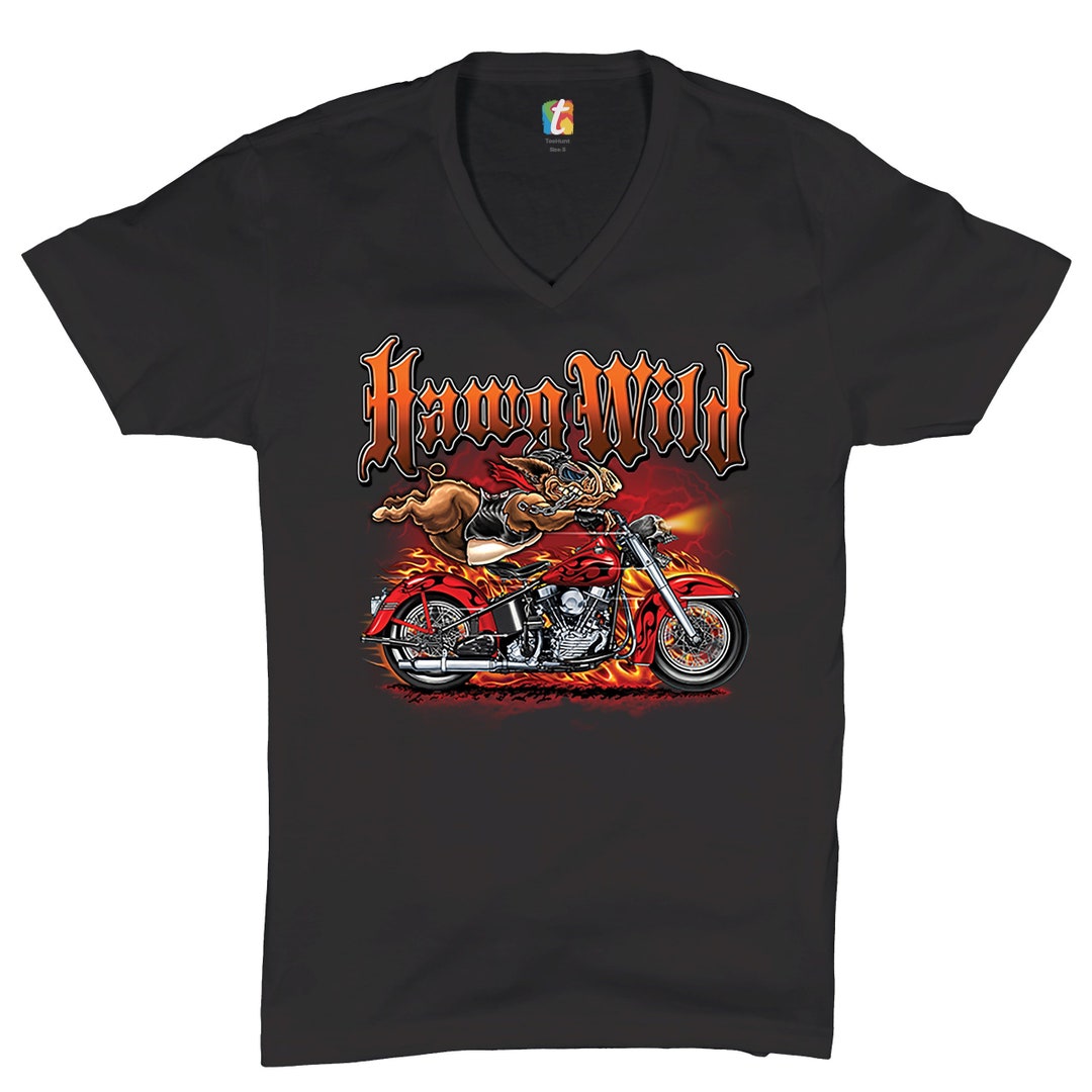Hawg Wild V-neck T-shirt Born to Be Wild, Biker, Rider, Motorcycle ...