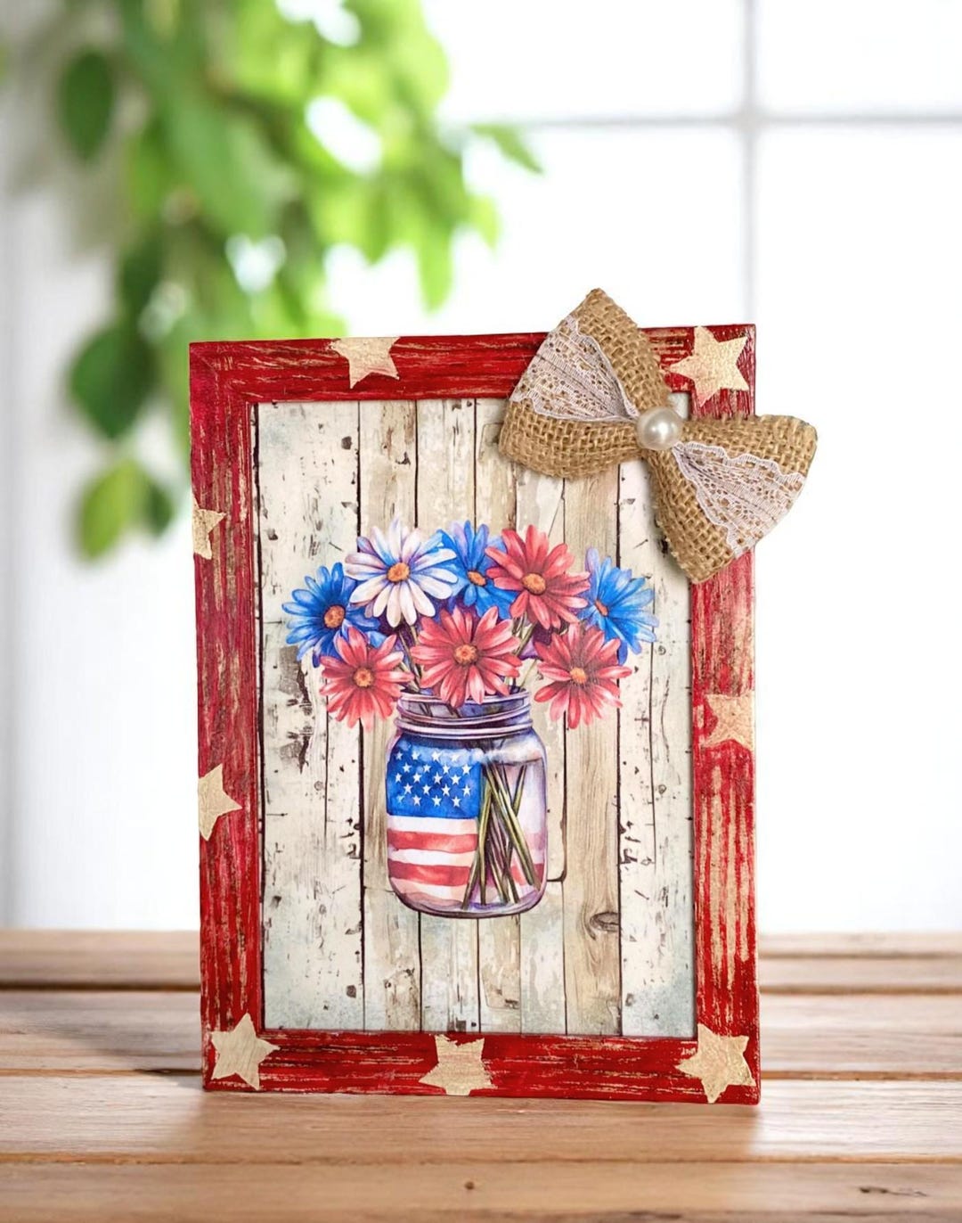 Hand-painted Patriotic Picture Frame: Rustic Americana Decor, Burlap ...