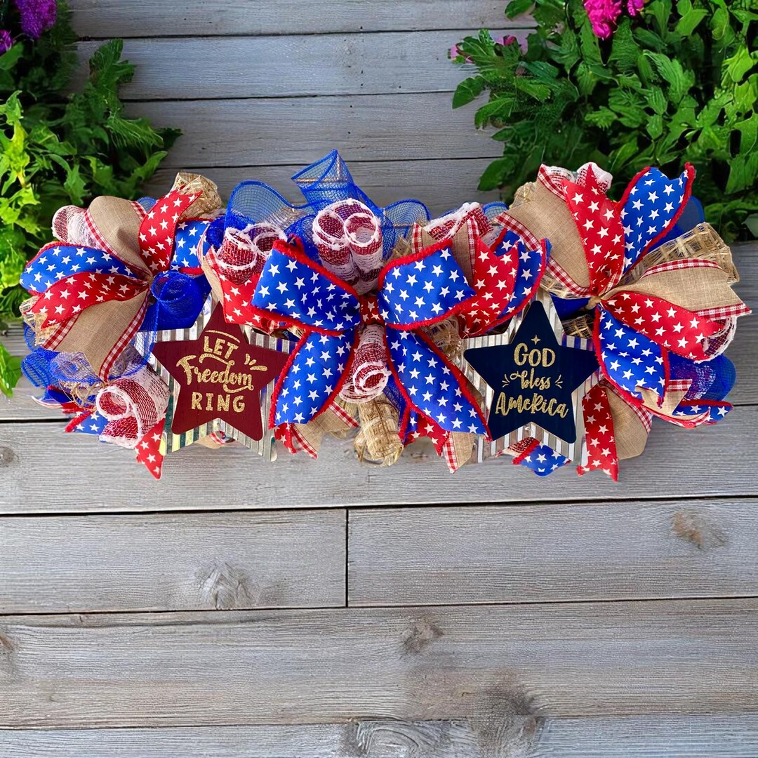 Patriotic Door Swag 4th of July Wreath Let Freedom Ring God Bless ...