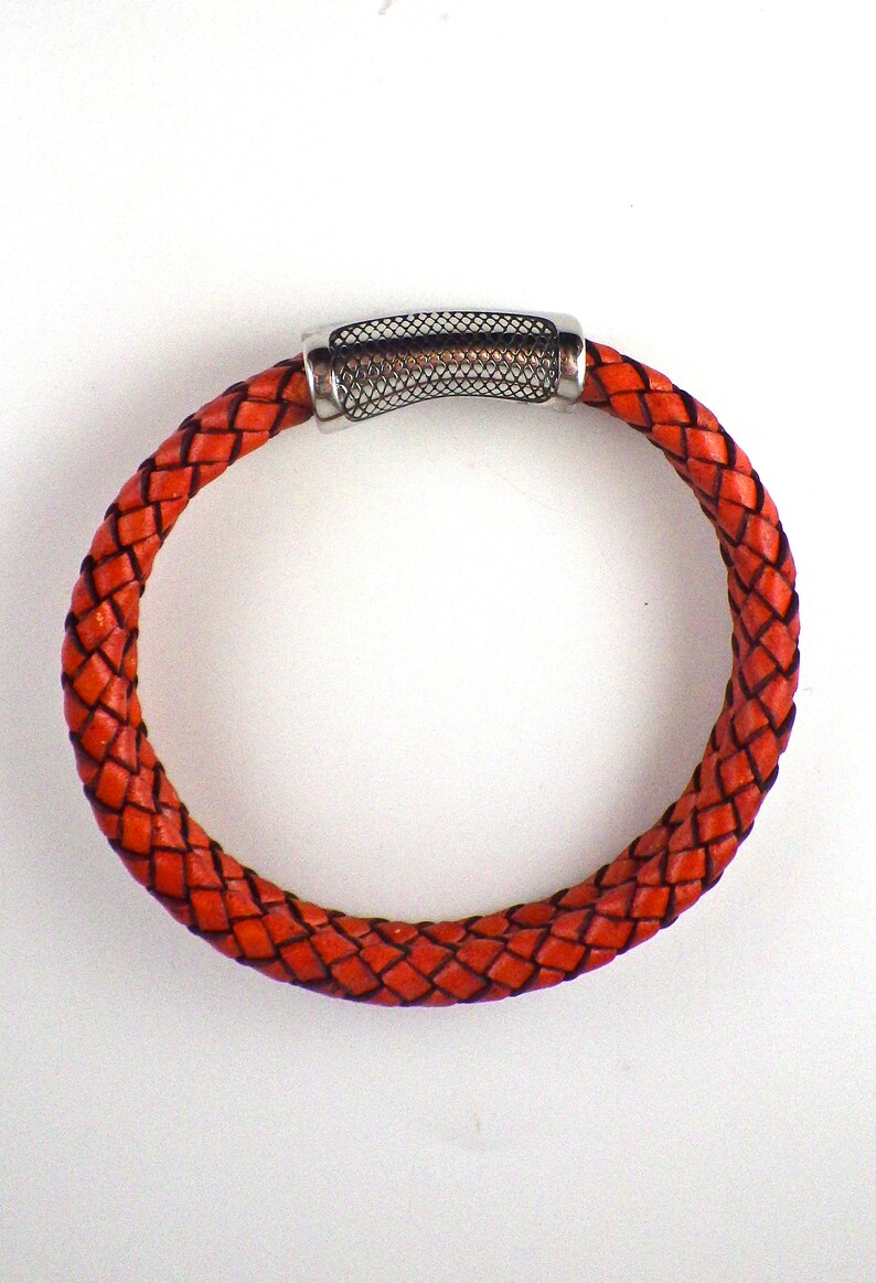 Men's Braided Leather Bracelet With Snake Skin Patterned Magnetic Clasp ...