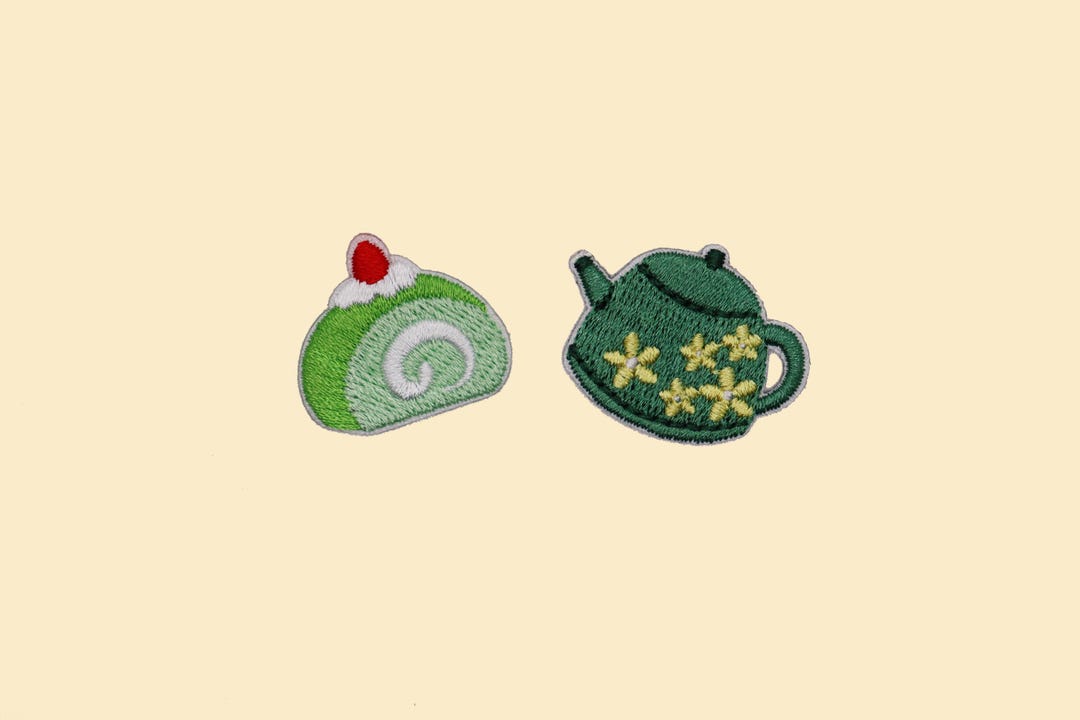 Stick-on Mini Pandan Cake Tea Pot Patch/tea Time Badge/cake Badge ...