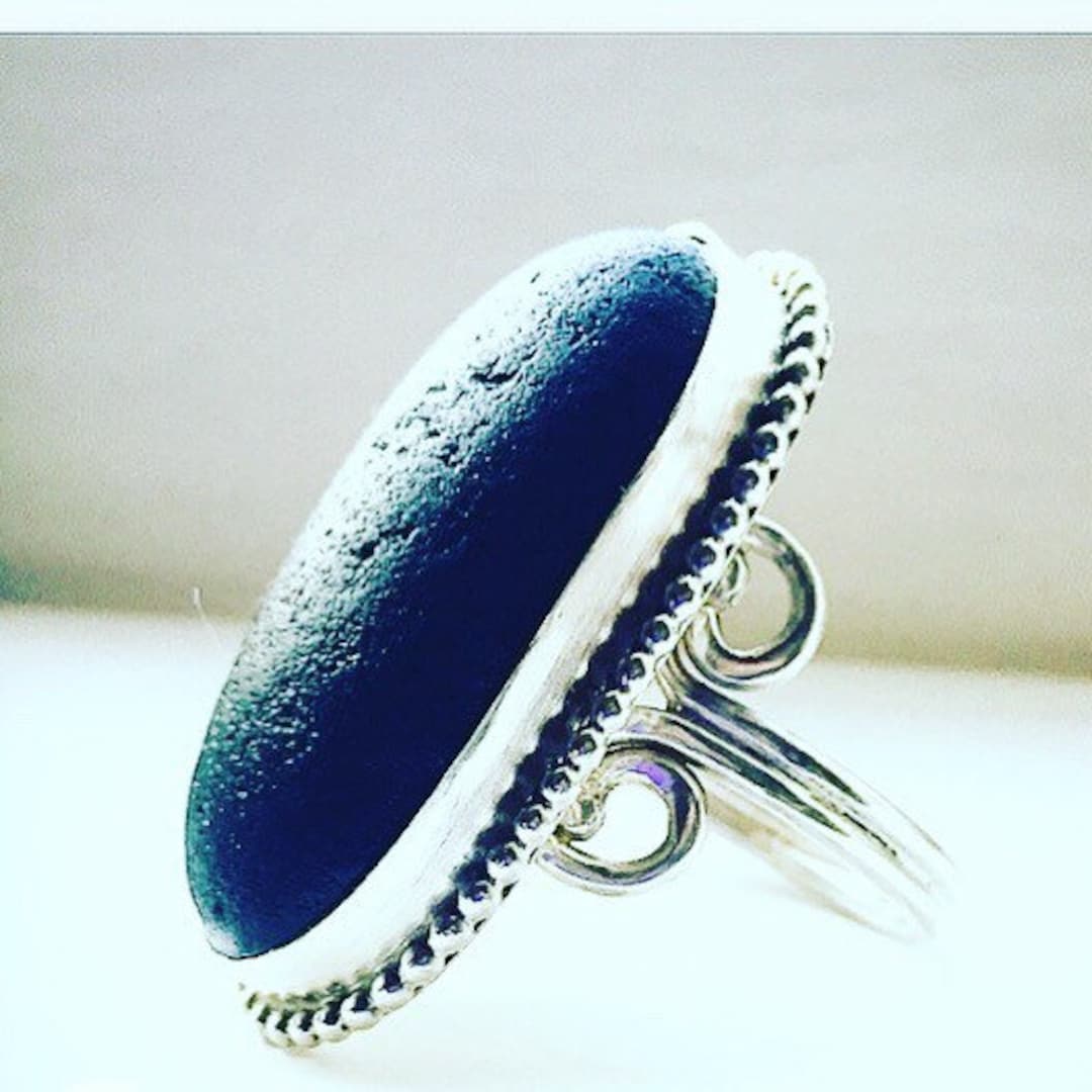 Custom Made Rare Black Pirate Glass Genuine Seaglass and Sterling ...