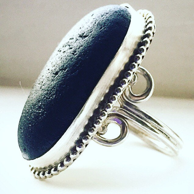 Custom Made Rare Black Pirate Glass Genuine Seaglass and Sterling ...