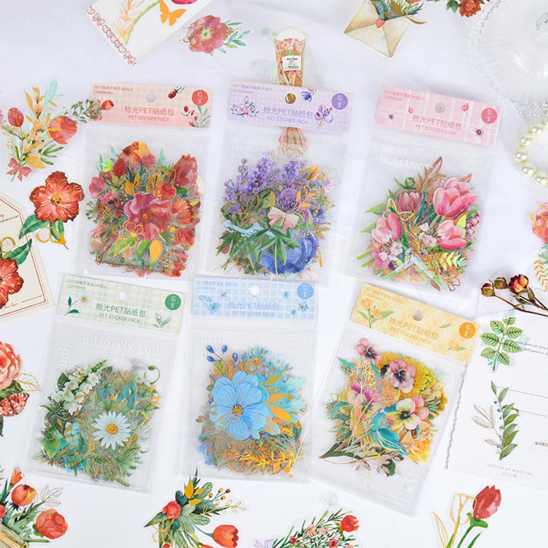 40 Pcs/pack Golden Watercolor Flowers Stickers 6 Designs Set B - Etsy ...