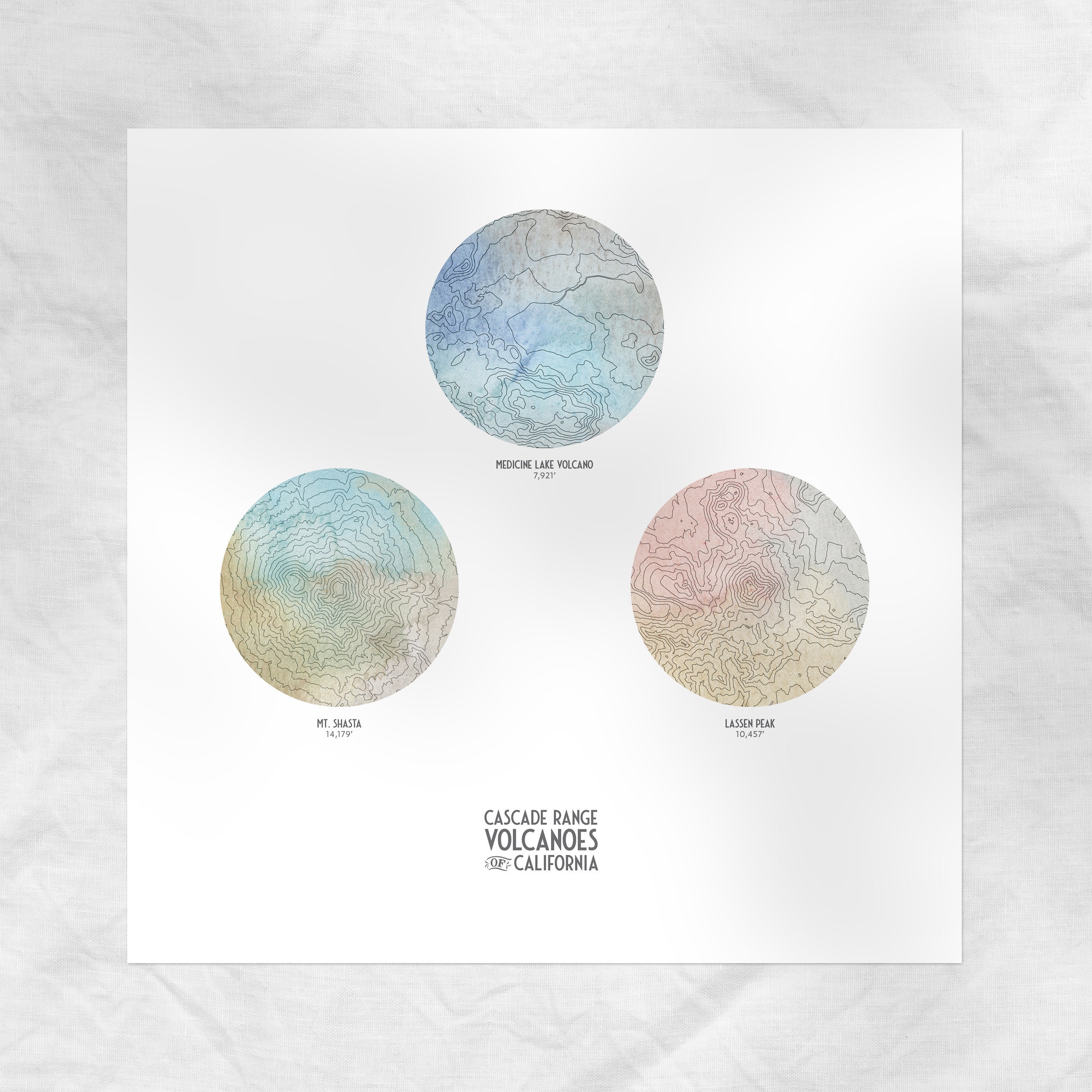 Cascade Range Volcanoes Topo Maps Set of 3 Mountain Art Prints ...