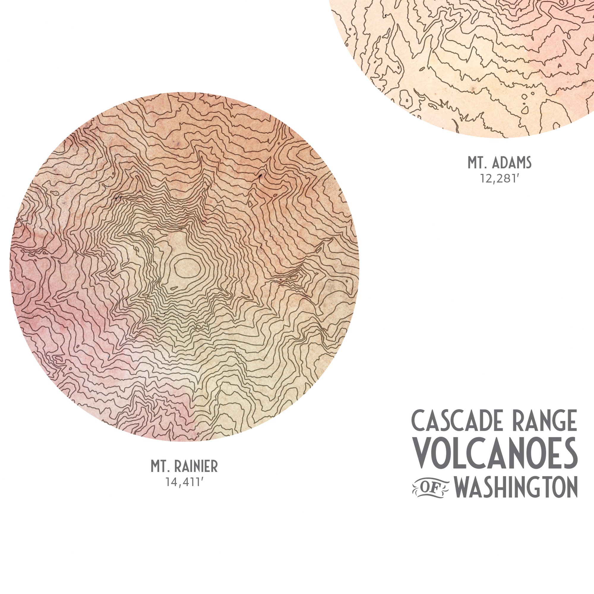 Cascade Range Volcanoes Topo Maps Set of 3 Mountain Art Prints Washington, Oregon and California ...