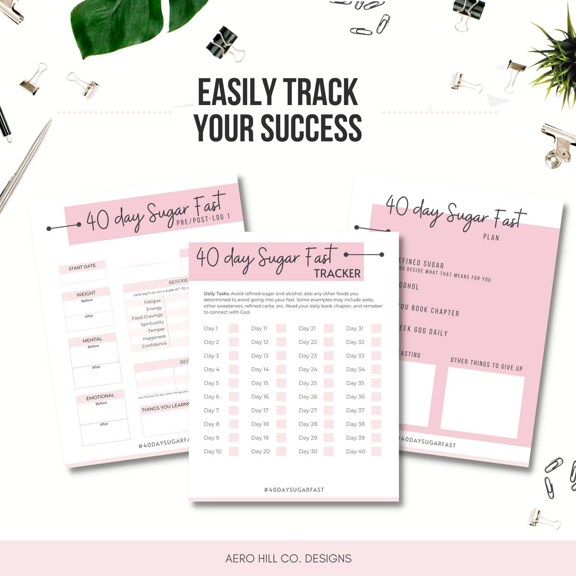 40 Day Sugar Fast | Printable Progress Tracker PDF + Social Media ...