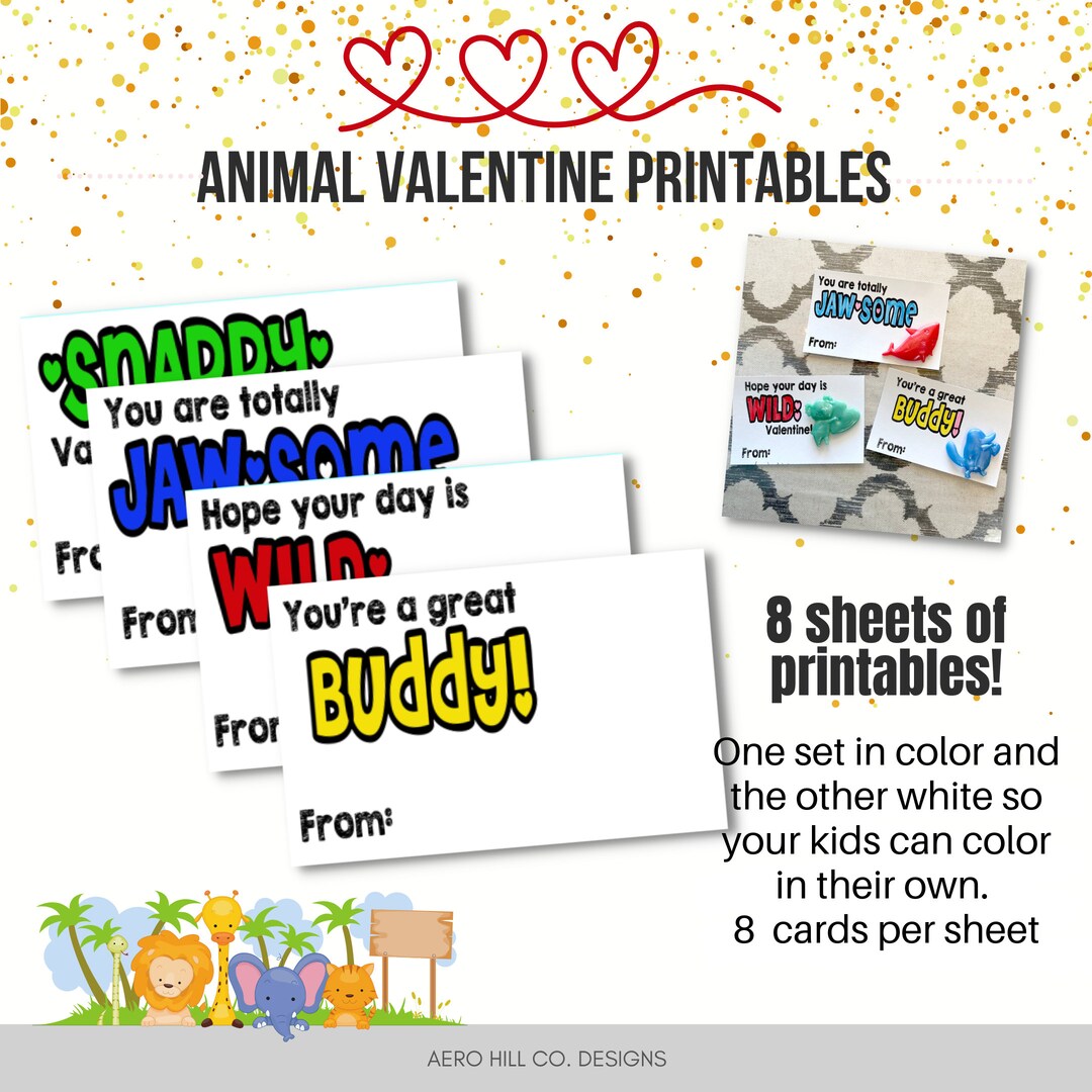 Animal Valentine Printables Set of 4 Designes - Etsy