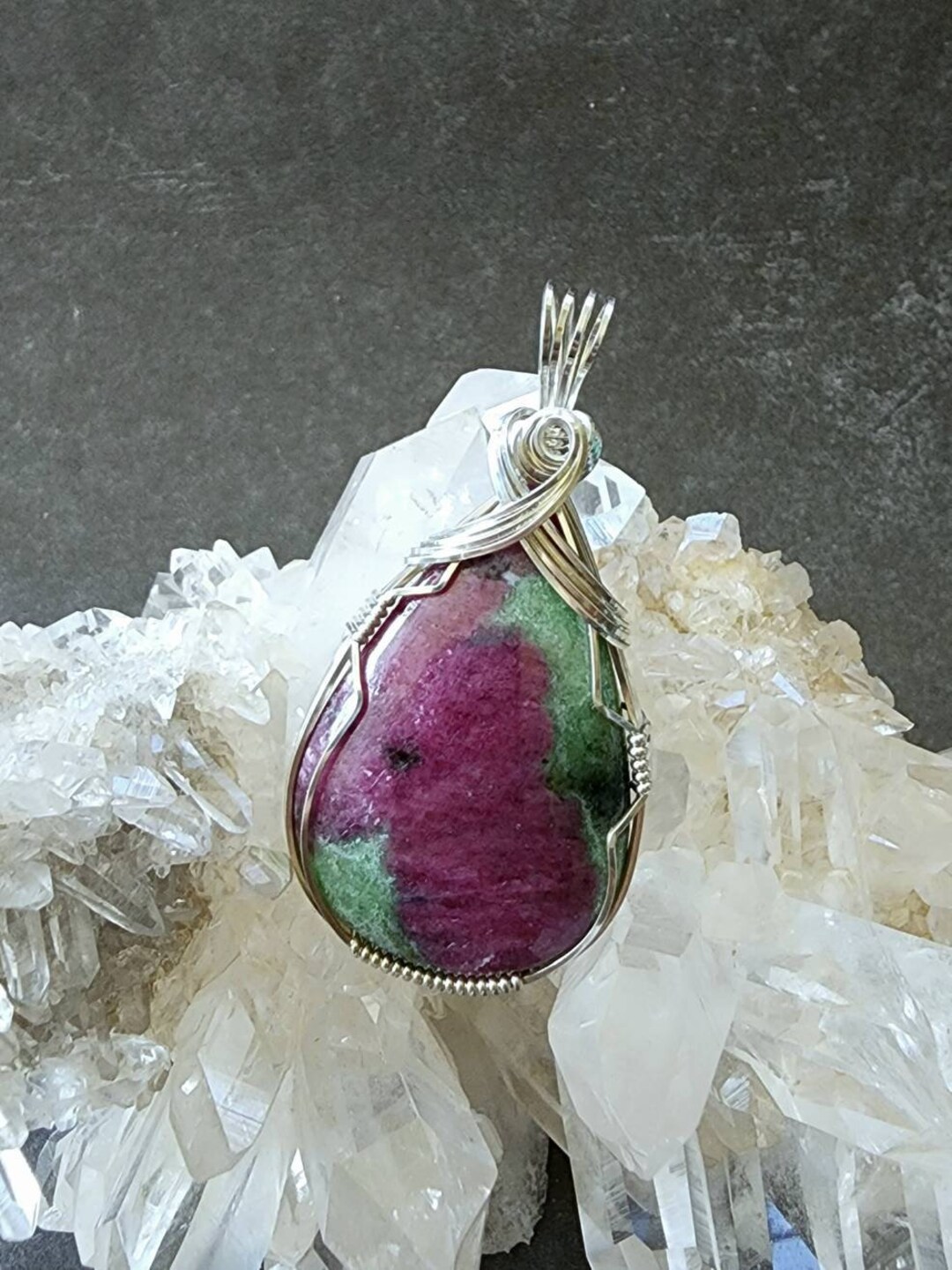 Ruby Zoisite Gemstone Necklace, Argentium Sterling Silver Wire Wrapped Pendant, Ruby Zoisite ...