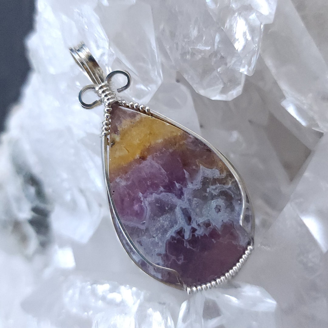 Banded Tiger Amethyst Crystal Necklace, Argentium Sterling Silver Wire ...