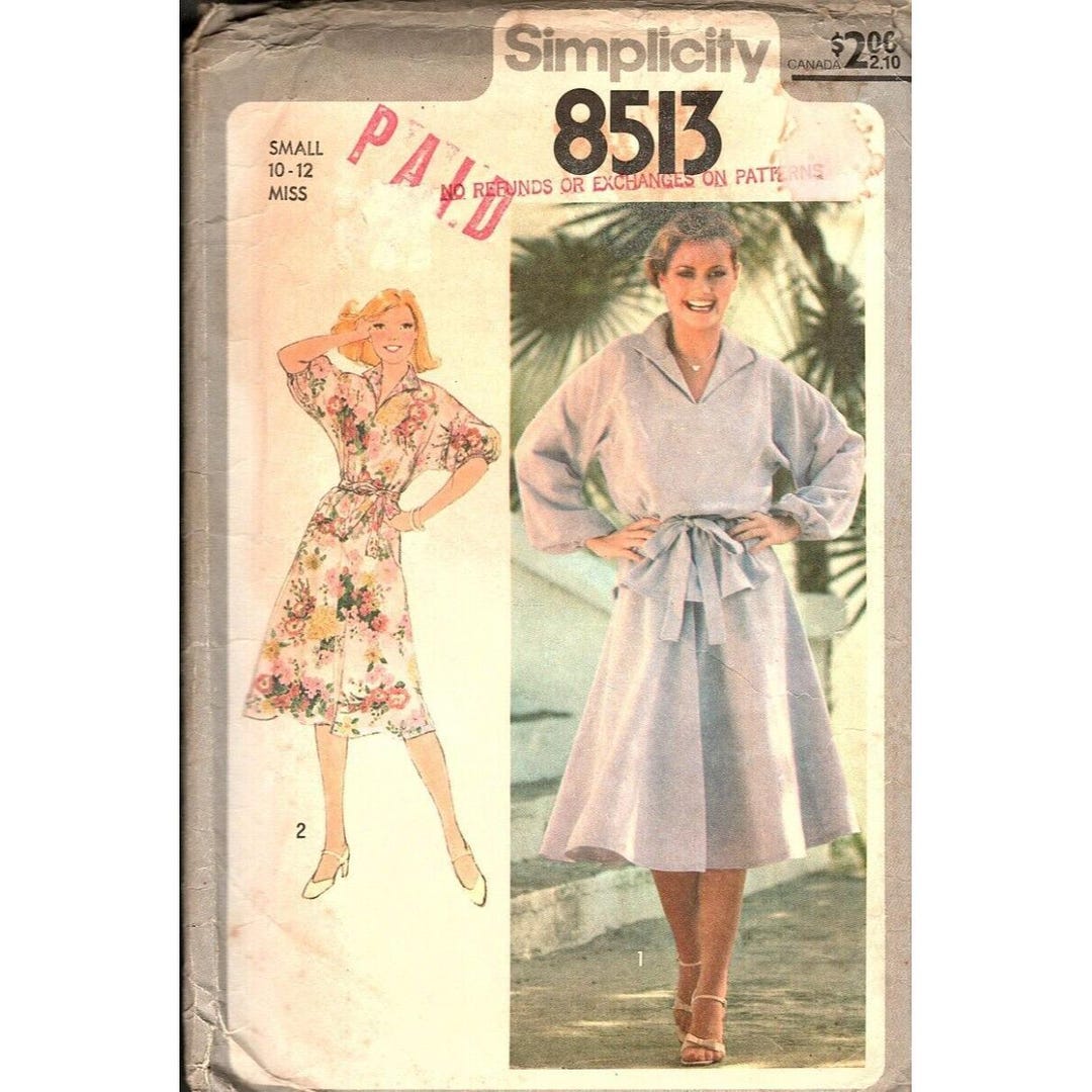 Simplicity 8513 Misses 10 to 12 Pullover Dress Vintage Uncut Sewing ...