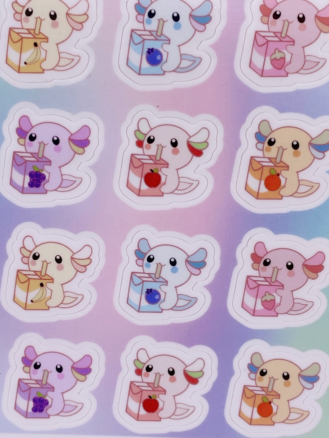 Axolotl Sticker Sheet Kawaii Axolotl Fruit Designs, Kawaii Sticker ...