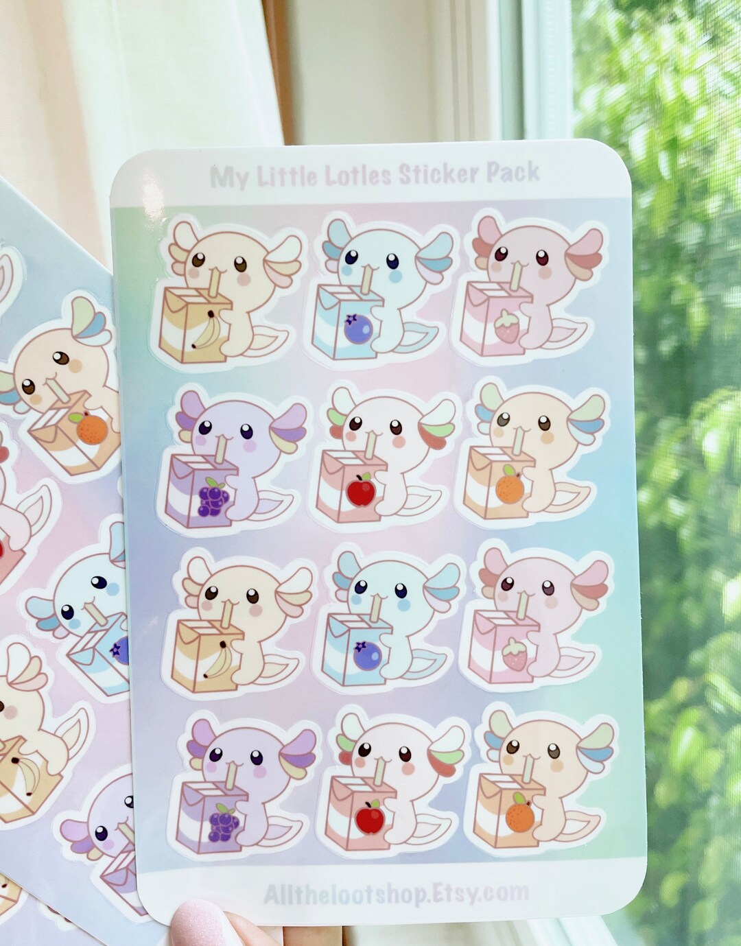 Axolotl Sticker Sheet Kawaii Axolotl Fruit Designs Kawaii - Etsy