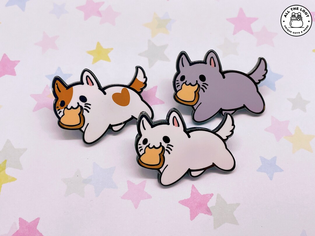Bread Cat Pin, Kawaii Pin, Anime Pin, Cute Cat Art, Black Nickel Finish ...