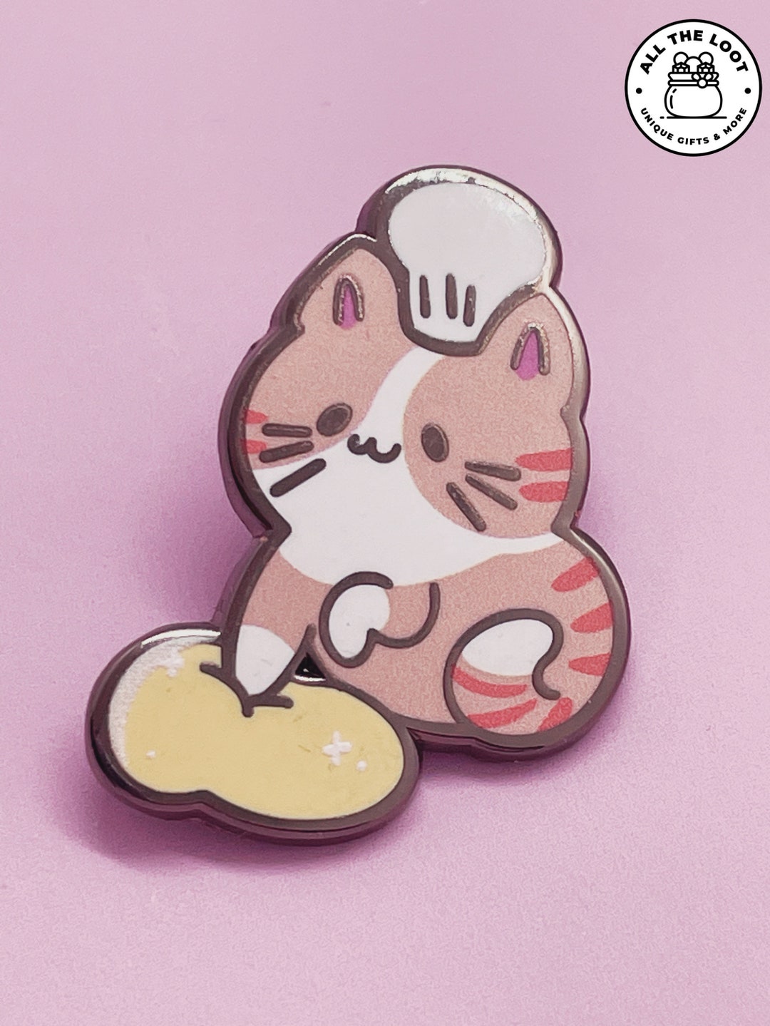 Kawaii Chef Cat Pin, Adorable Feline Kneading Dough, Cute Chef Kitty ...