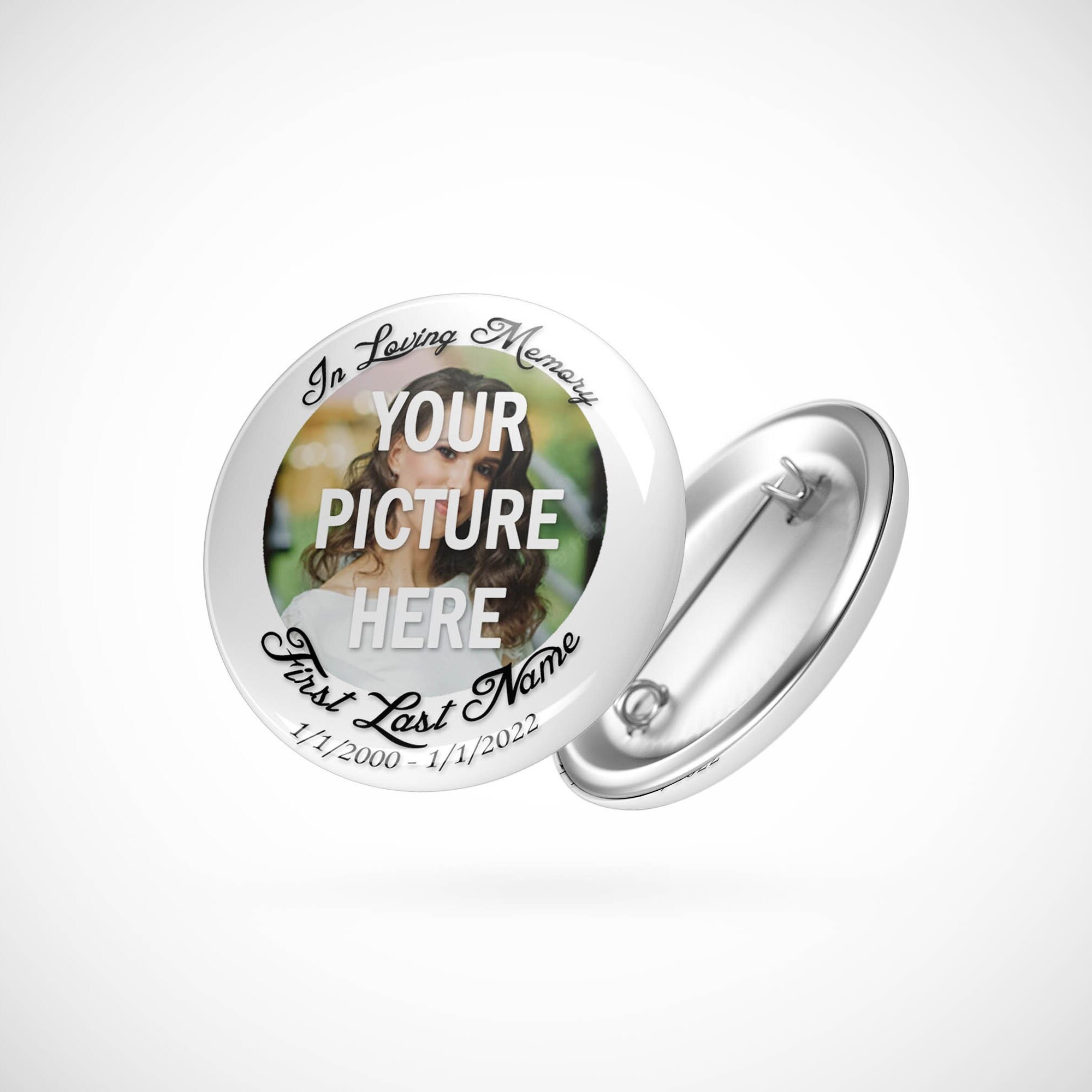In Loving Memory Funeral Photo Buttons - 1.25