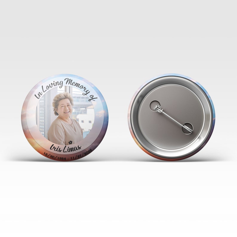 In Loving Memory Funeral Photo Buttons Pins, Memorial Button ...