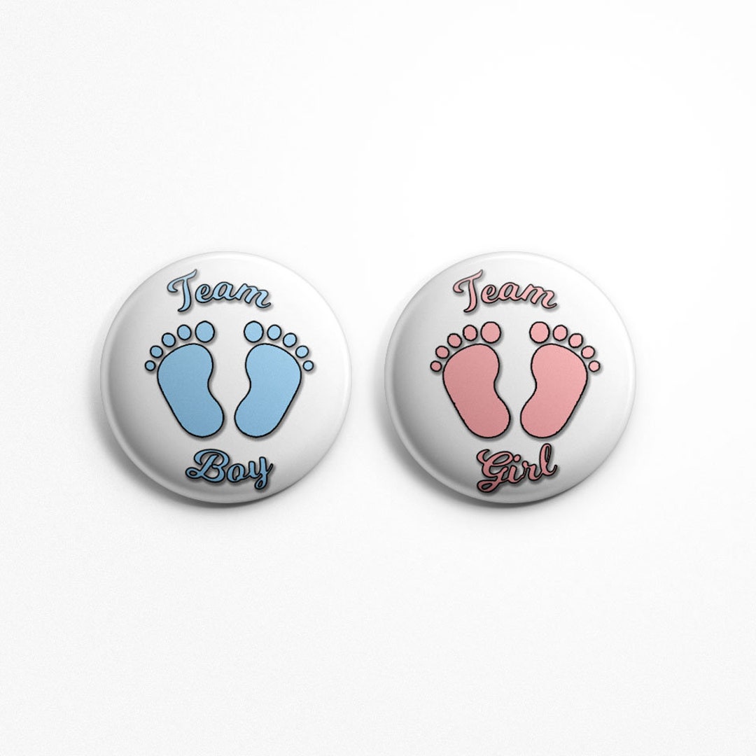 Footprints Gender Reveal; Team Boy Team Girl Gender Reveal Button Pin ...